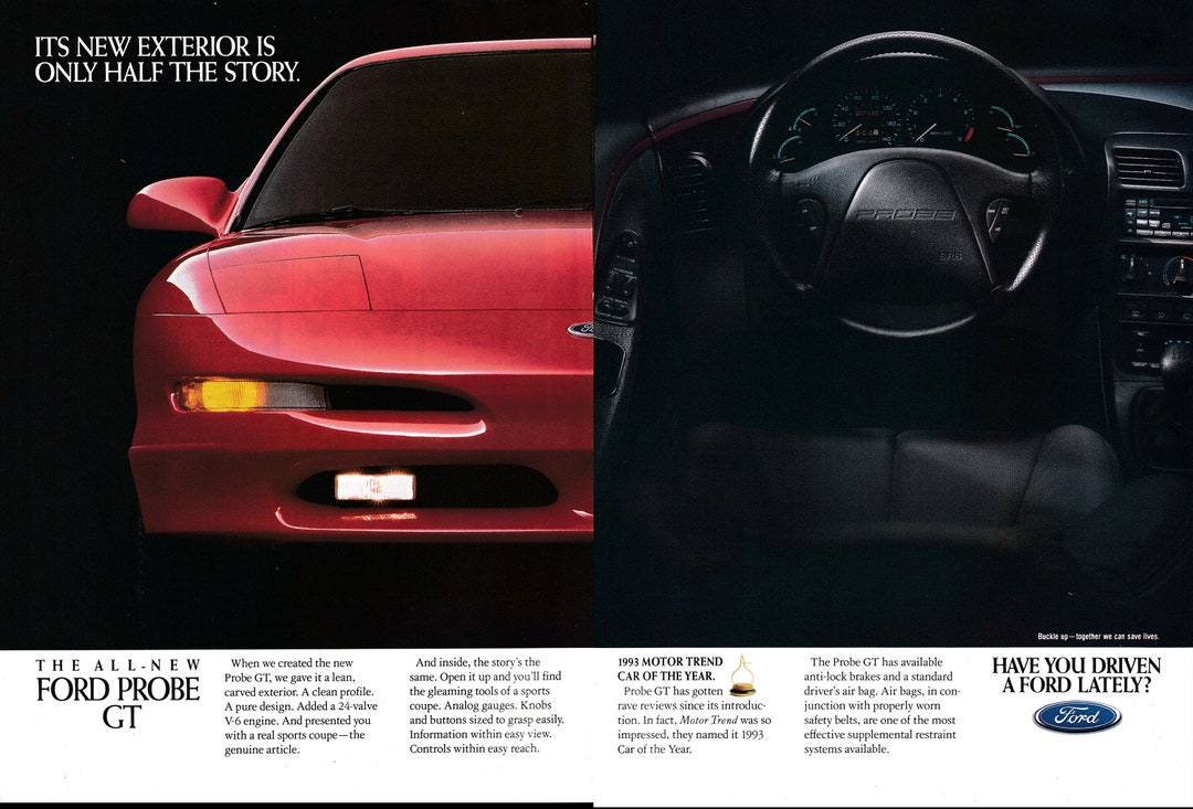 1993 Ford Probe Gt-interior Car of the Year-original 2 Page Magazine Ad ...