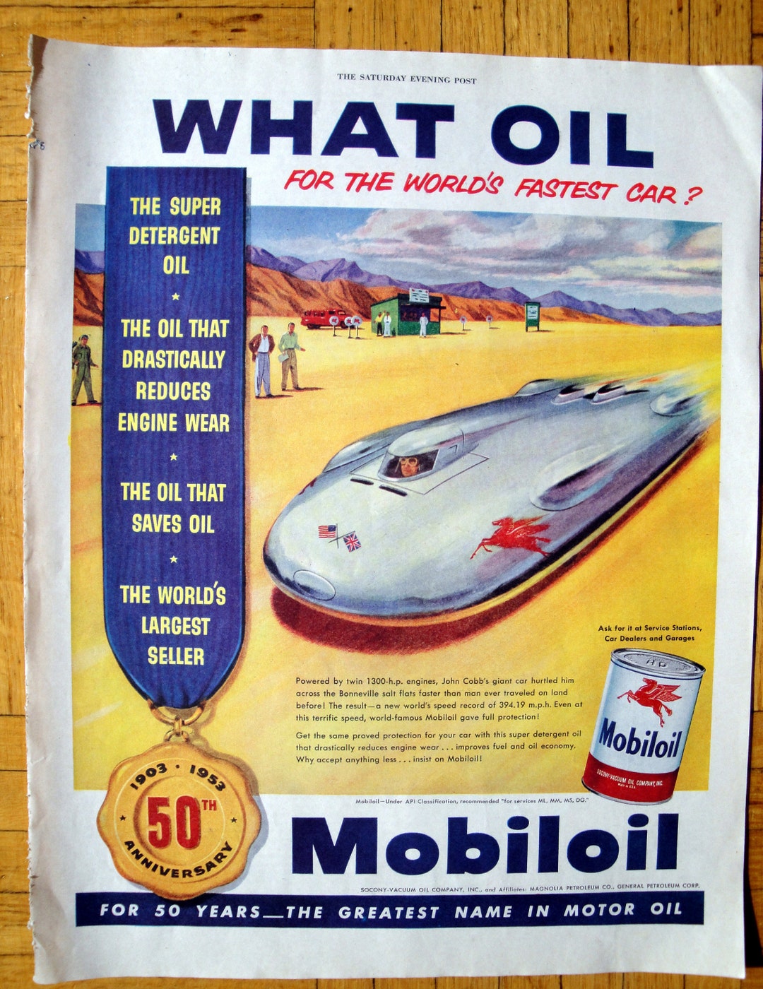 1953 Worlds Fastest Car-futuristic Mobiloil Original 13.5 * 10.5 ...