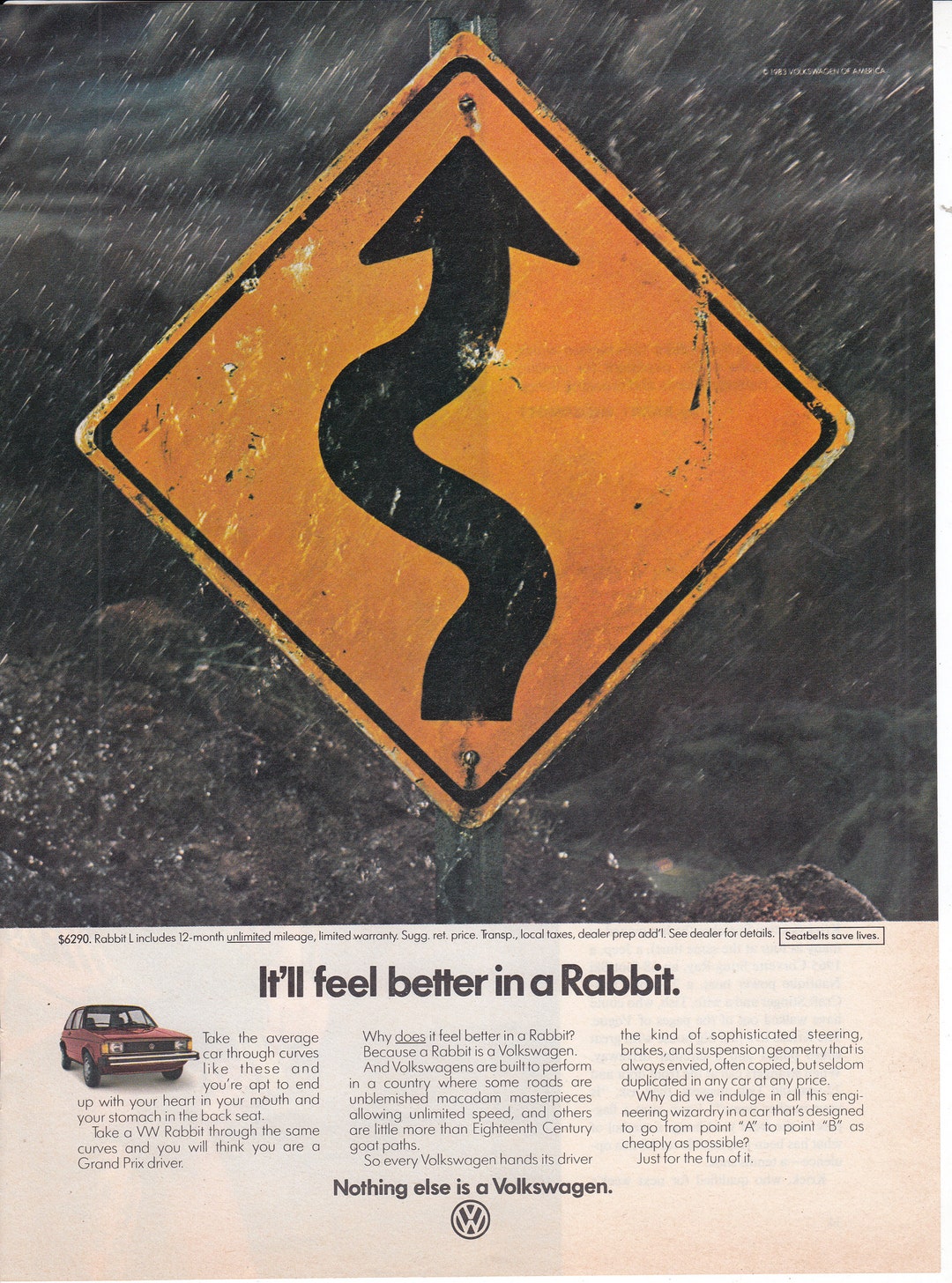 1983 VW Rabbit Volkswagen-driving on A Windy Road Cost 6,290-original ...