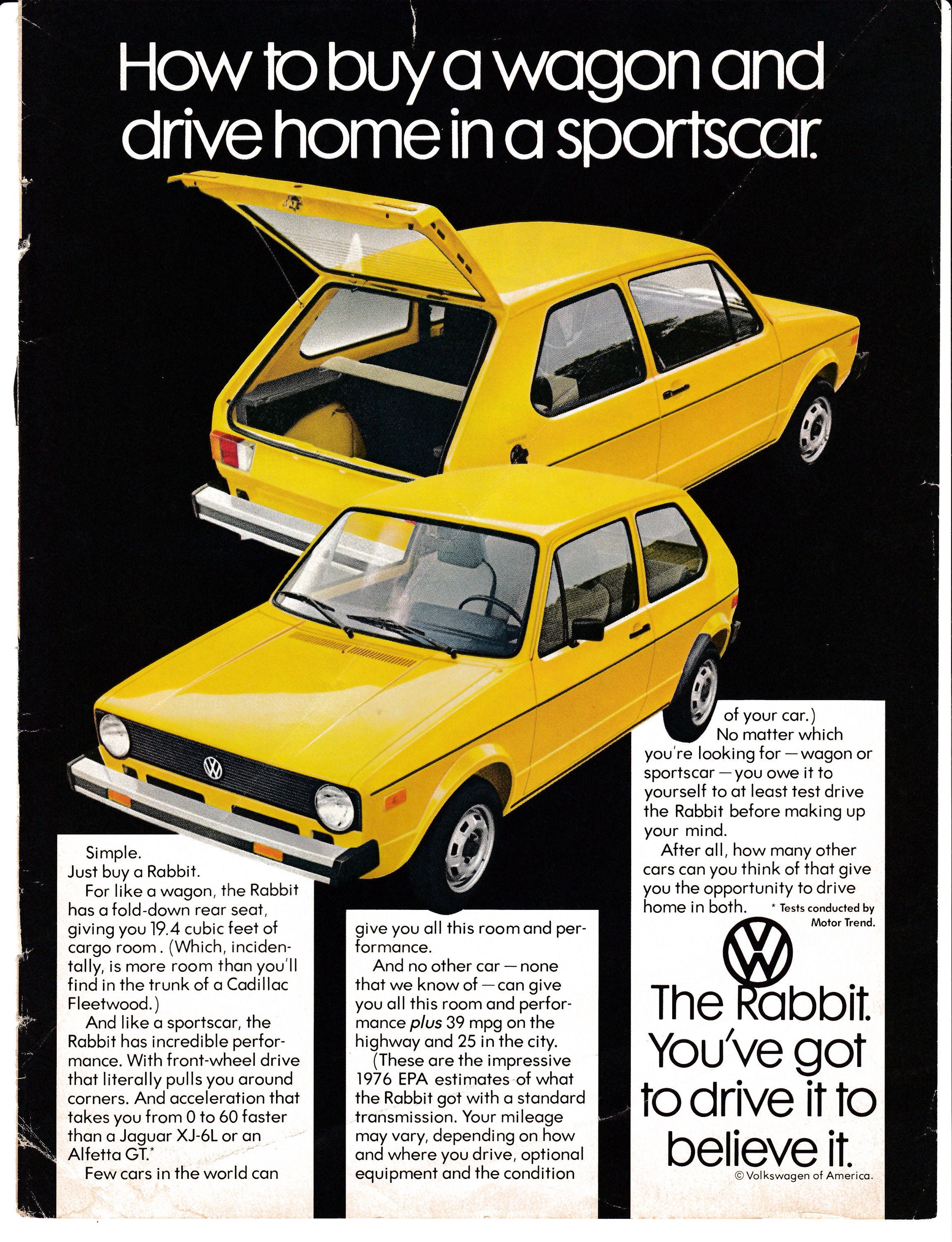 1976 VW Rabbit Volkswagen Wagon-hatchback Yellow Original - Etsy