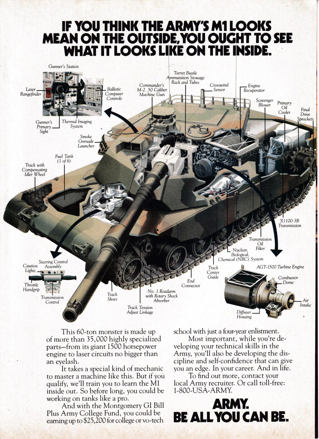 1989 M1 Armored Tank Cutaway Combat Car US Army Original Magazine Ad - Etsy