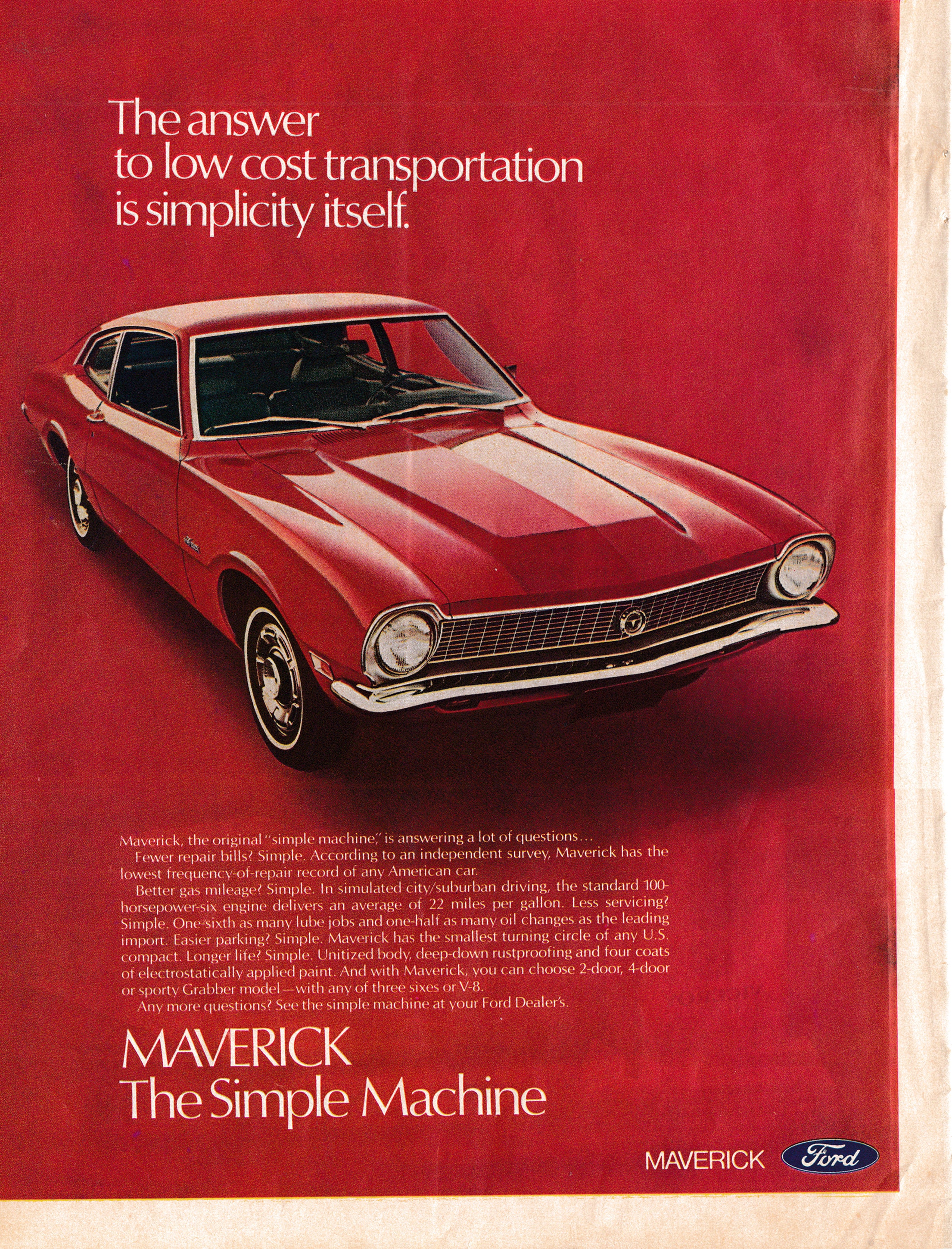 1971 Ford Maverick-red-simple Machine-grabber V-8-original 13.5 10.5 ...