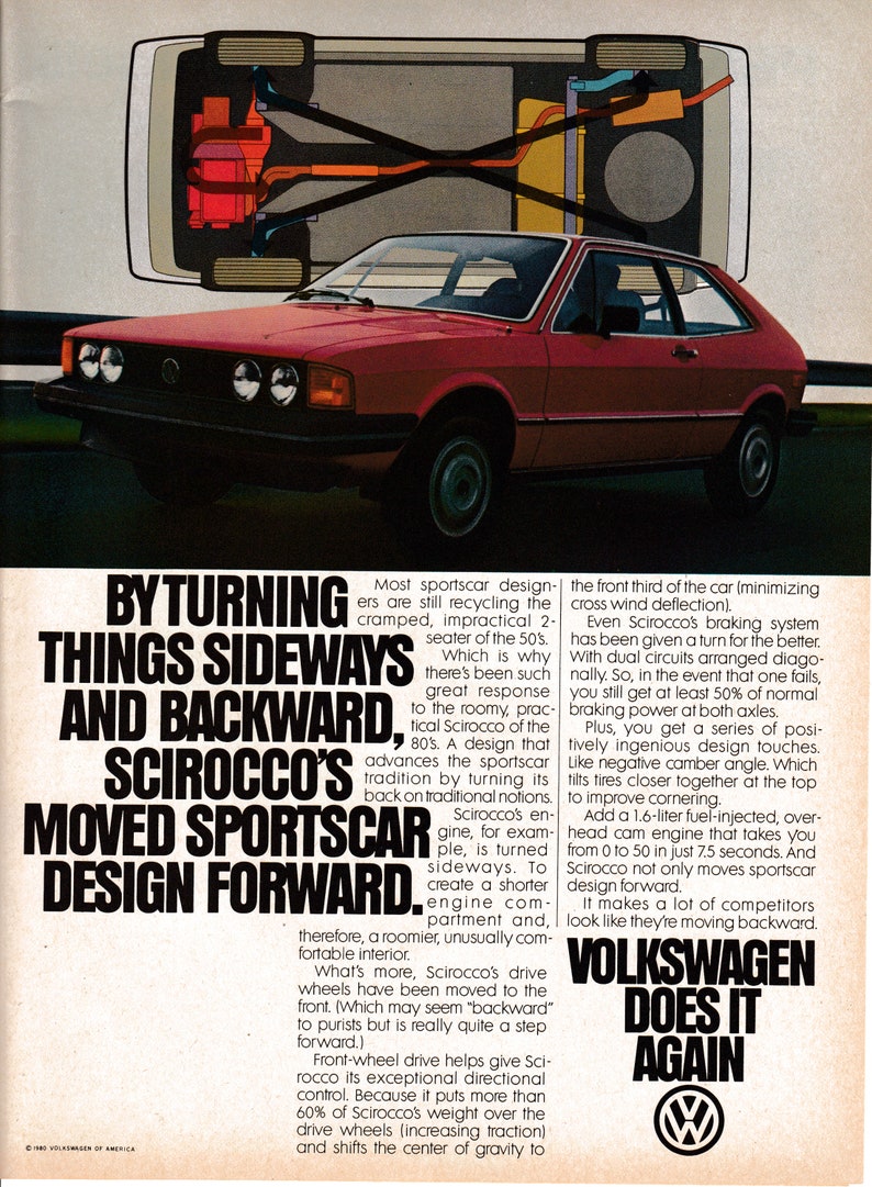 1980 VW Scirocco Red-engine Mounted Sideways-car-volkswagen - Etsy