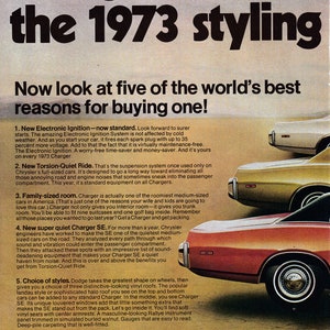 1973 Dodge Charger 3 Models-se Coupe Hardtop-original 2 Page Magazine ...