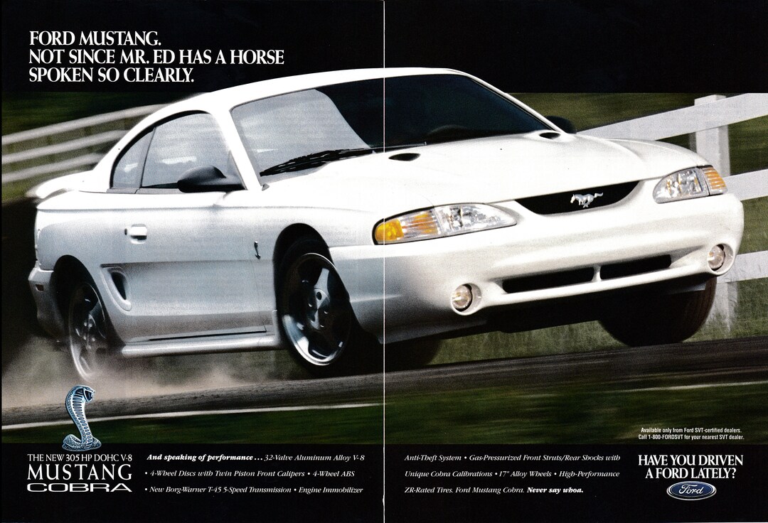 1995 Ford Mustang Cobra White 305 Hp V-8 Original 2 Page - Etsy