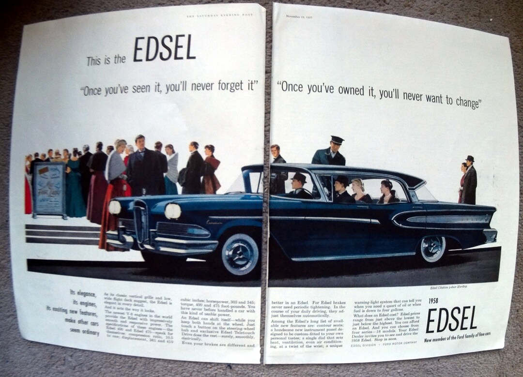 1958 Edsel Citation 4 Door Hardtop-original 2 Page 13.5 * 10.5 Magazine ...