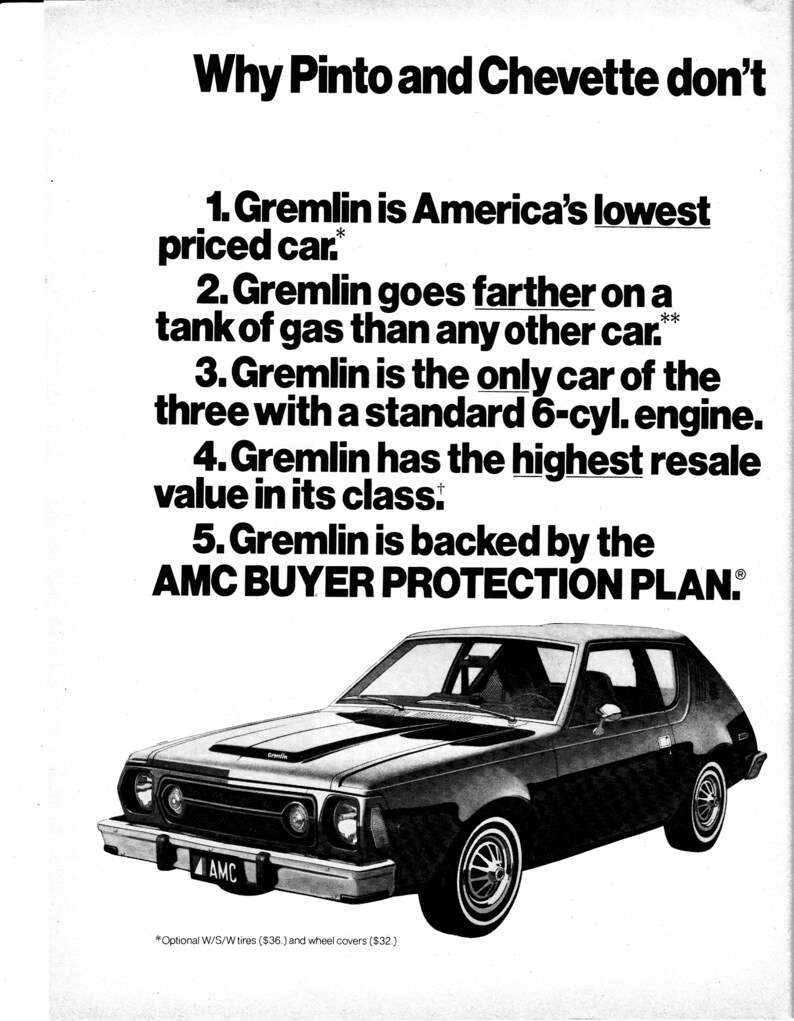1975 AMC Gremlin-pinto Chevette Comparison-original 2 Page - Etsy