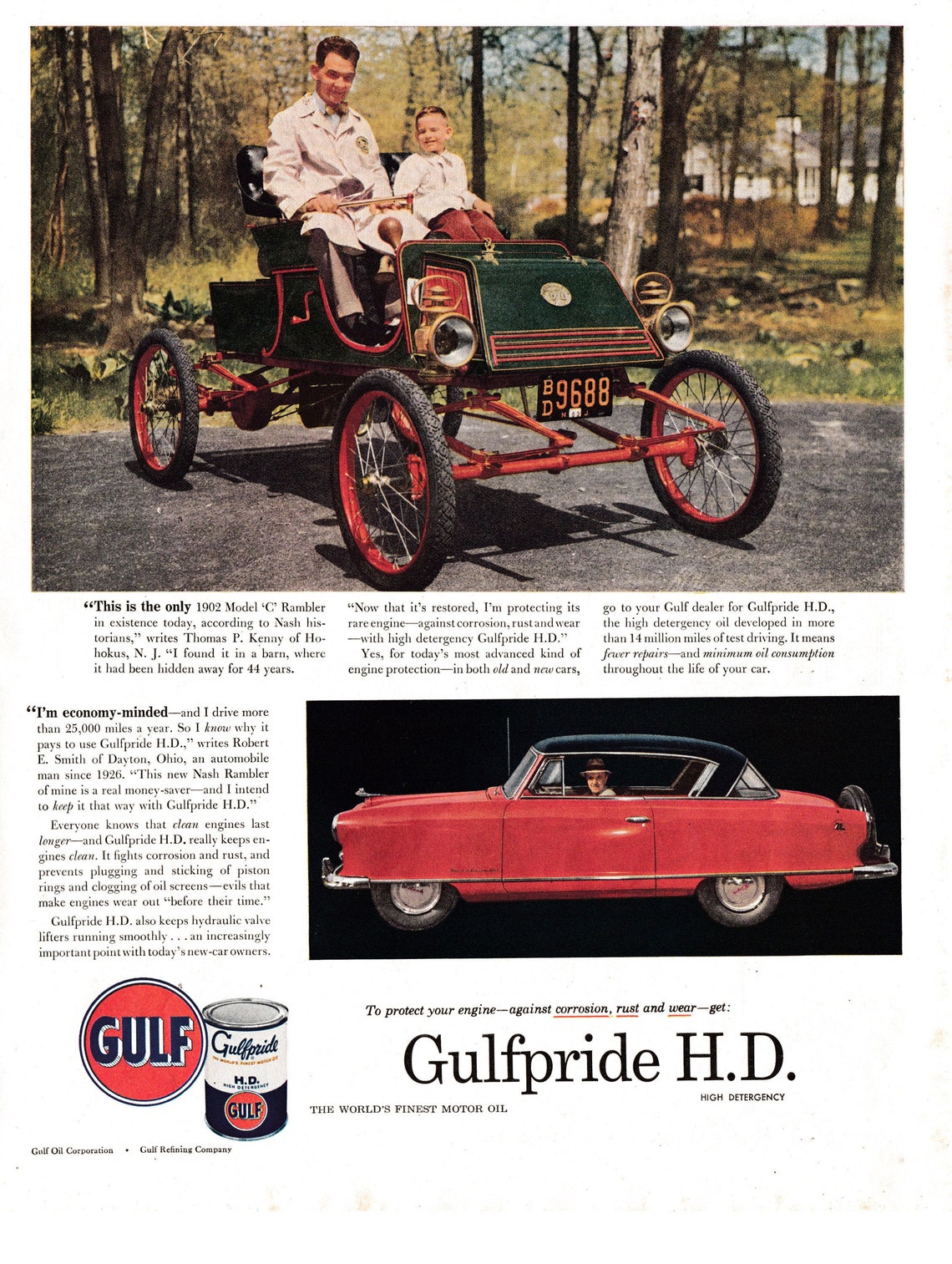 1902 Rambler Model C-1953 Gulfpride Motor Oil Original 13.5 | Etsy