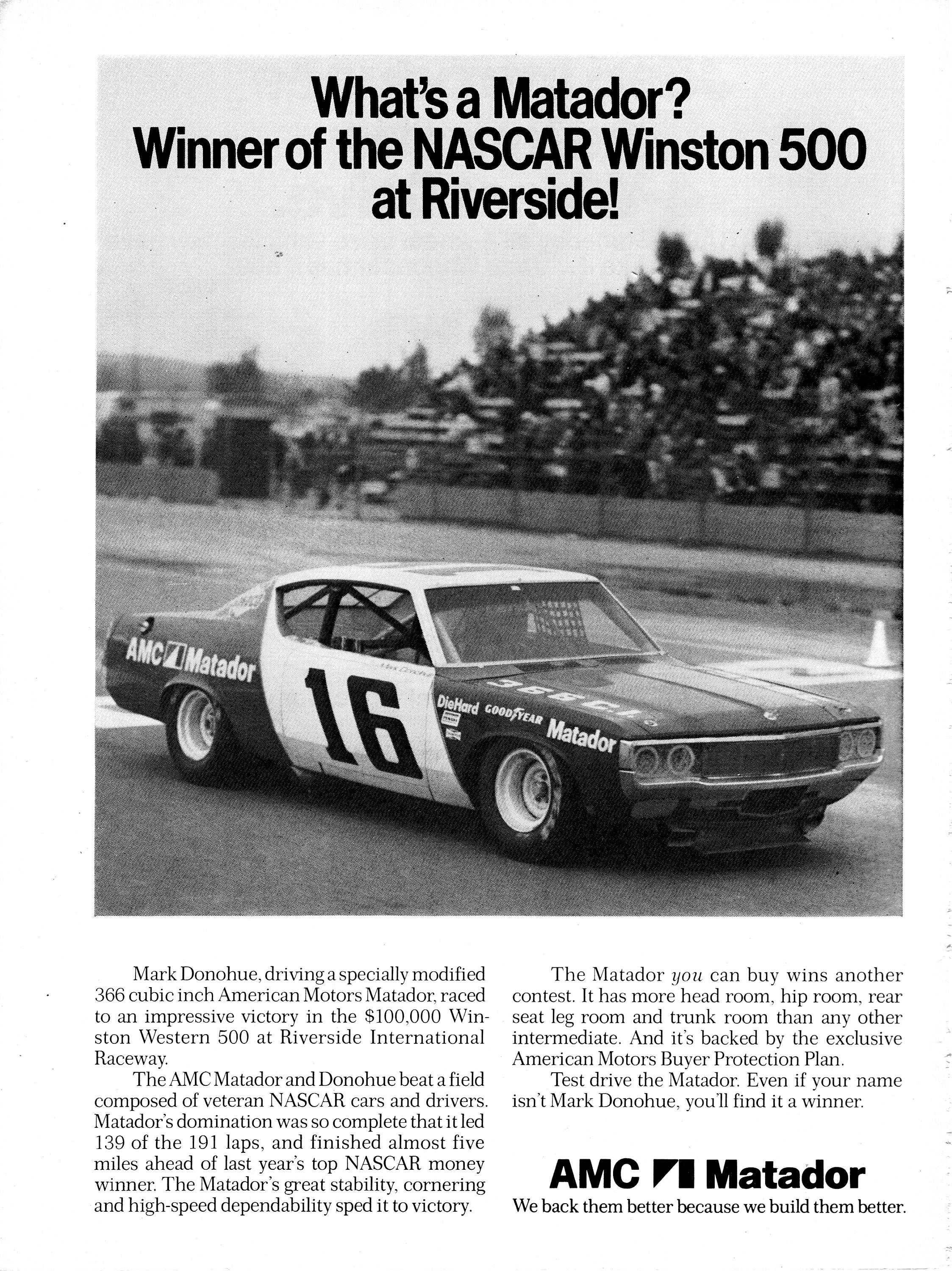 1973 AMC Matador NASCAR Winston 500 Riverside Winner 366 - Etsy
