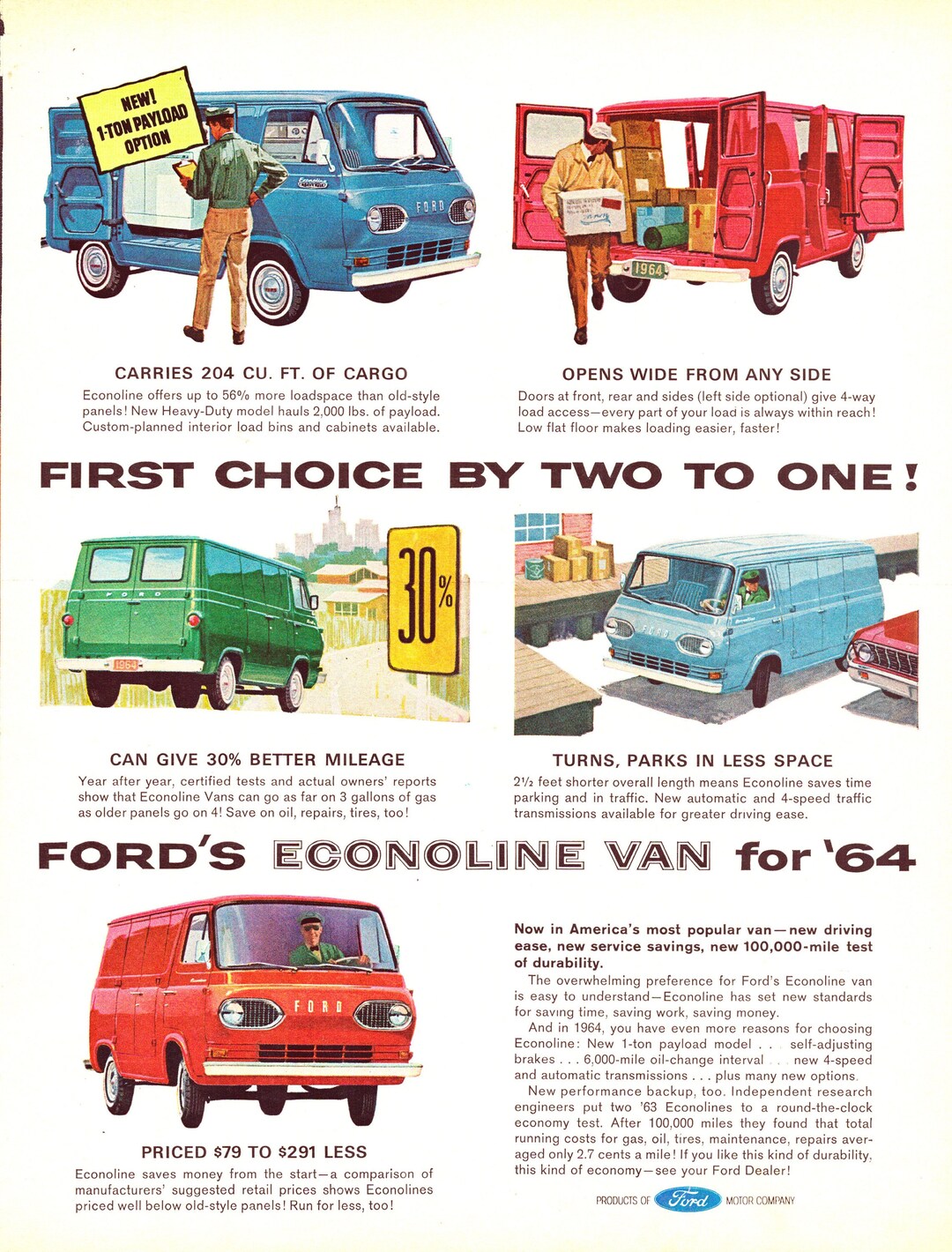 1964 Ford Econoline Van Truck Original 13.5 * 10.5 Magazine Ad - Etsy