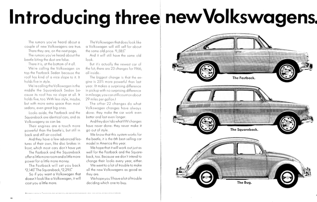 1966 VW New Bug + Fastback + Squareback Original 2 Page 13.5 * 10.5 ...