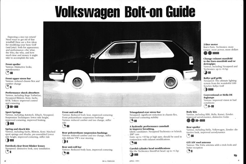 1991 VW Golf Jetta Bolt-on Guide Volkswagen Original 2 Page - Etsy