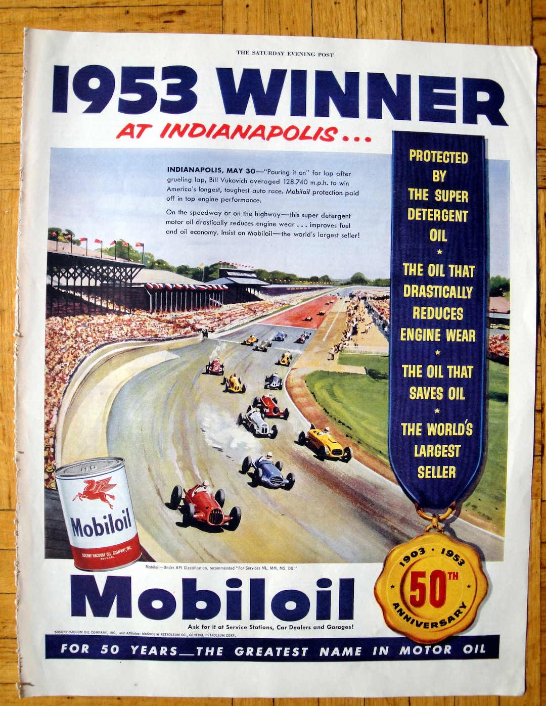 1953 Indy 500 Winner -mobilgas 50th Anniversary Original 13.5 * 10.5 ...