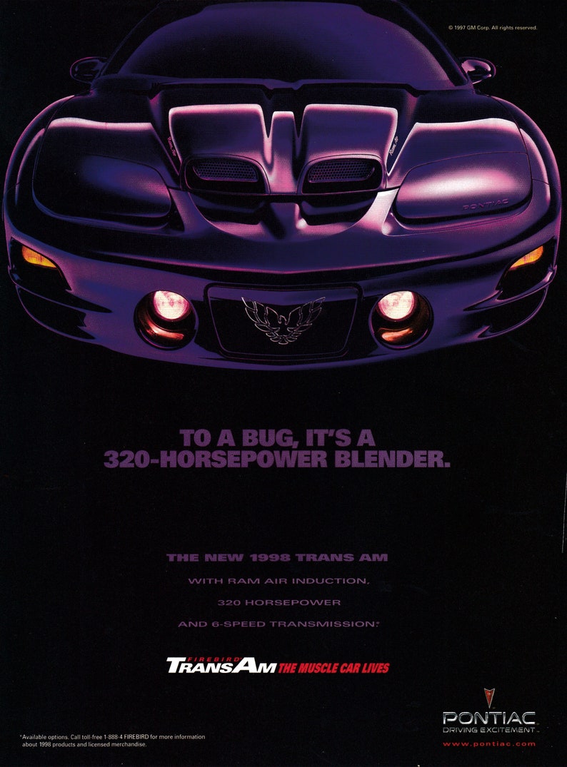 1998 Pontiac Trans Am Bug Blender Original Magazine Ad - Etsy