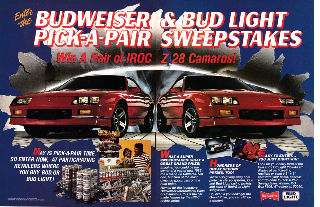 1985 Chevrolet Camaro IROC Z-28-contest Giveaway Original 2 Page ...