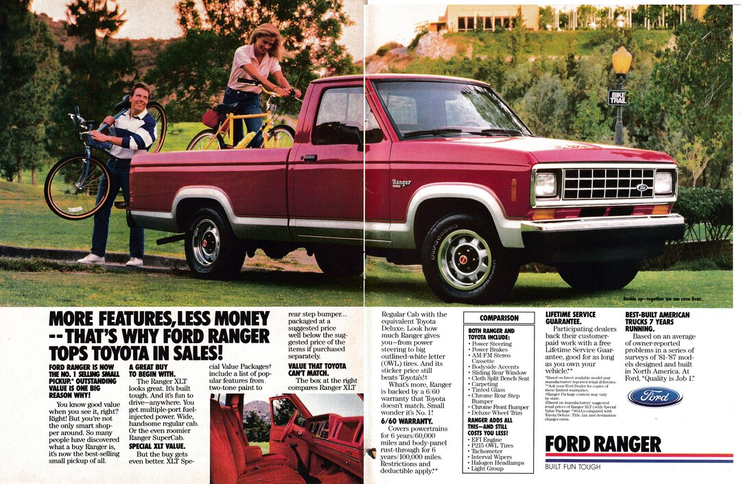 1988 Ford Ranger Truck XLT EFI Engine P215 Owl Tires Original 2 Page ...