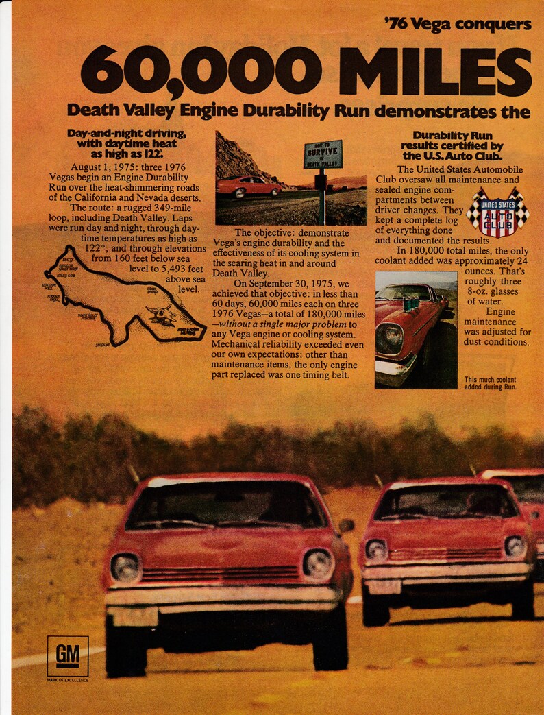 1976 Chevrolet Vega-Death Valley Testing-Automobile-Original 2 | Etsy