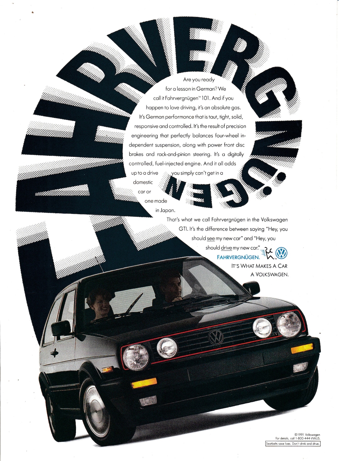 1991 VW Gti-volkswagen-fahrvergnugen-original Magazine Ad - Etsy