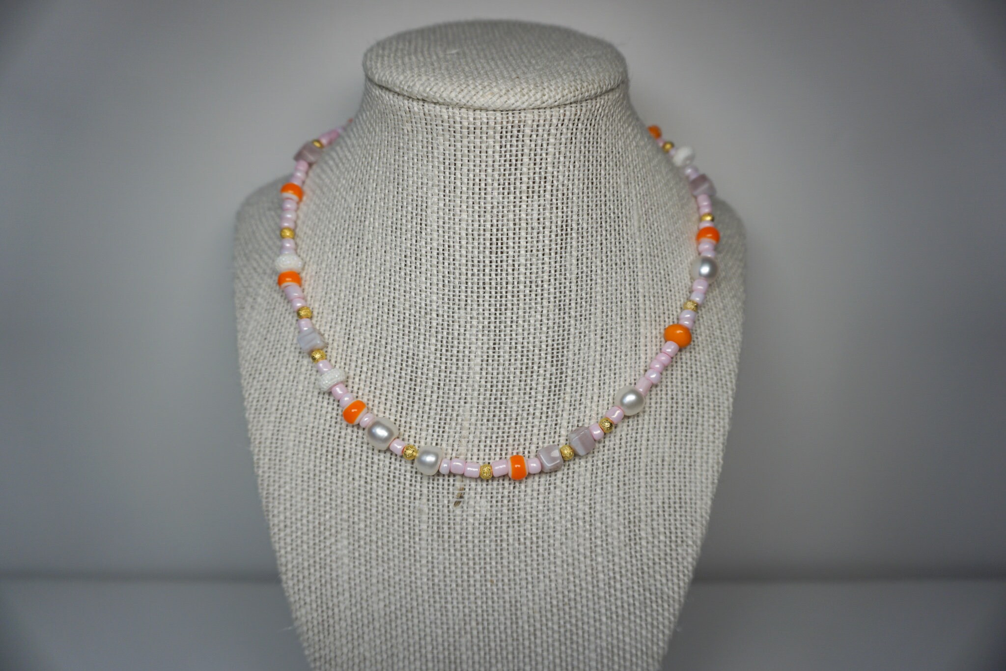 Collier perlé Perle, Orange et Rose Collier Perlé - Etsy France