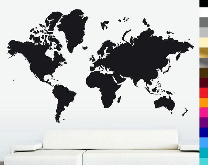 HUGE World Map Vinyl Wall Art Sticker Decal Available in 24 Colours ...