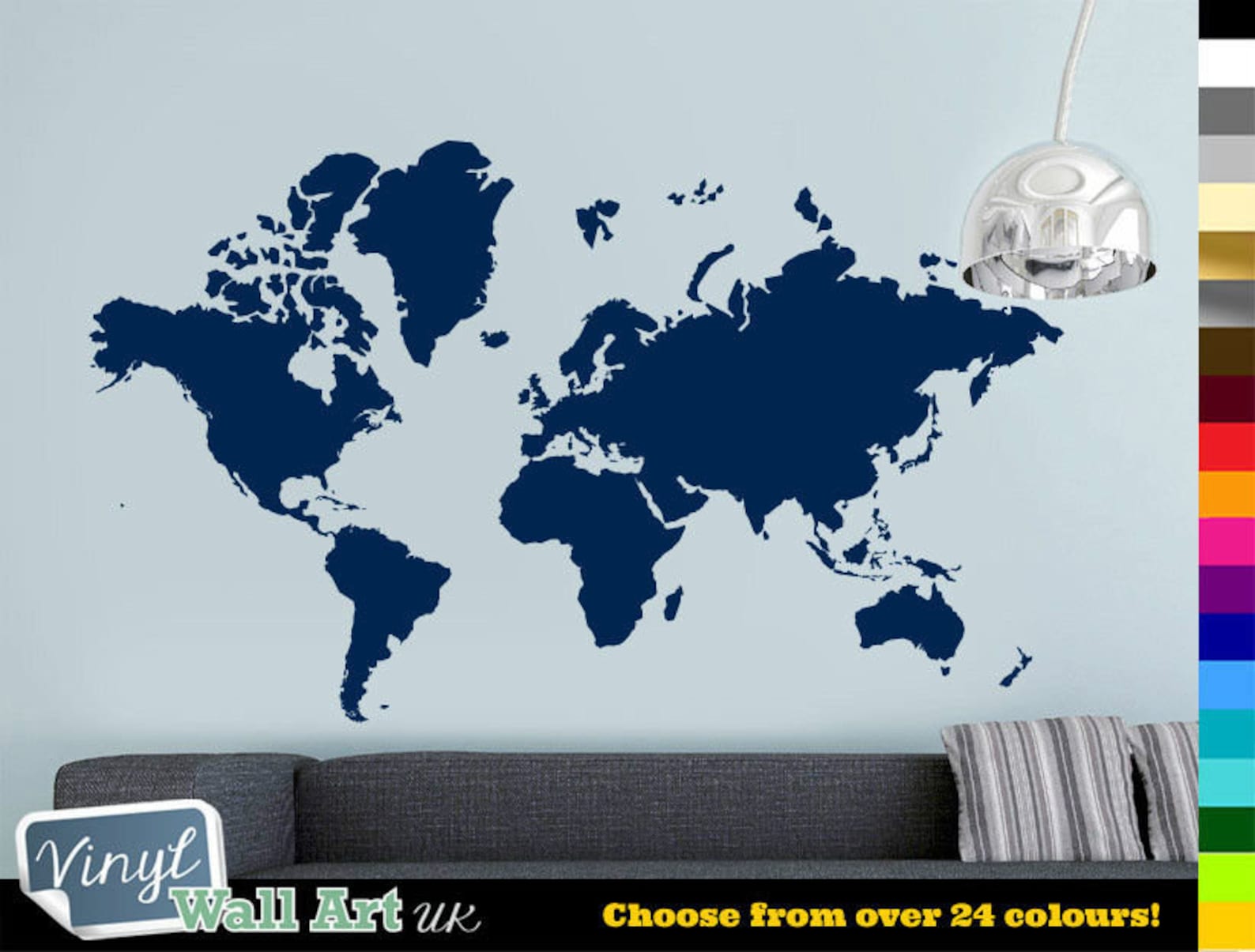 HUGE World Map Vinyl Wall Art Sticker Decal - Available in 24+ Colours ...