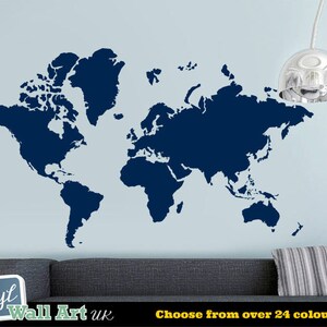 HUGE World Map Vinyl Wall Art Sticker Decal - Available in 24+ Colours ...