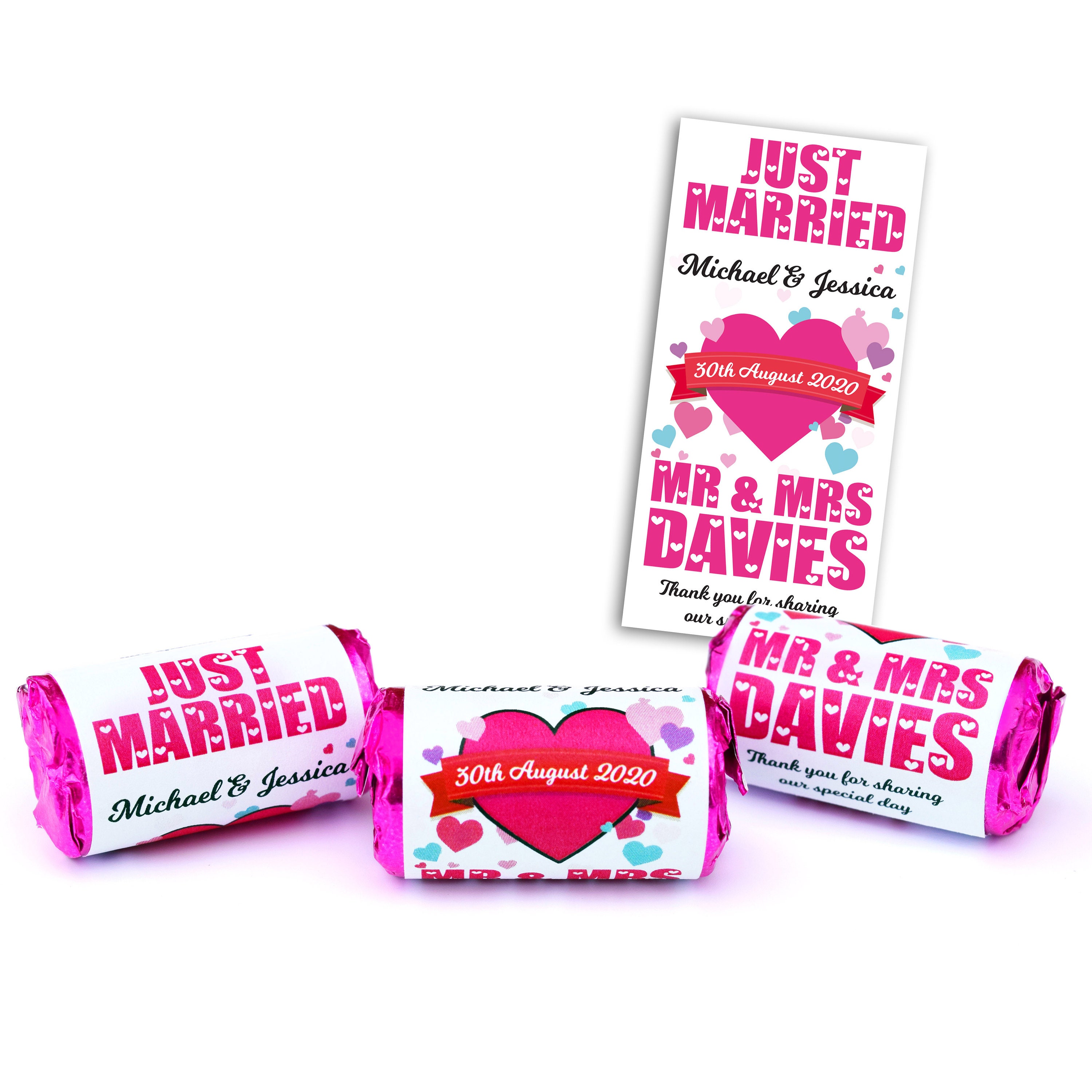 Personalised Love Heart Sweets, Wedding Favours - Just Married - Labels ...