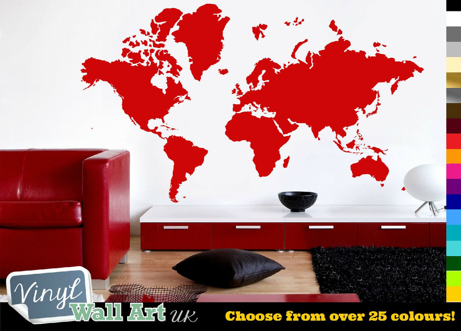 HUGE World Map Vinyl Wall Art Sticker Decal - Available in 24+ Colours ...