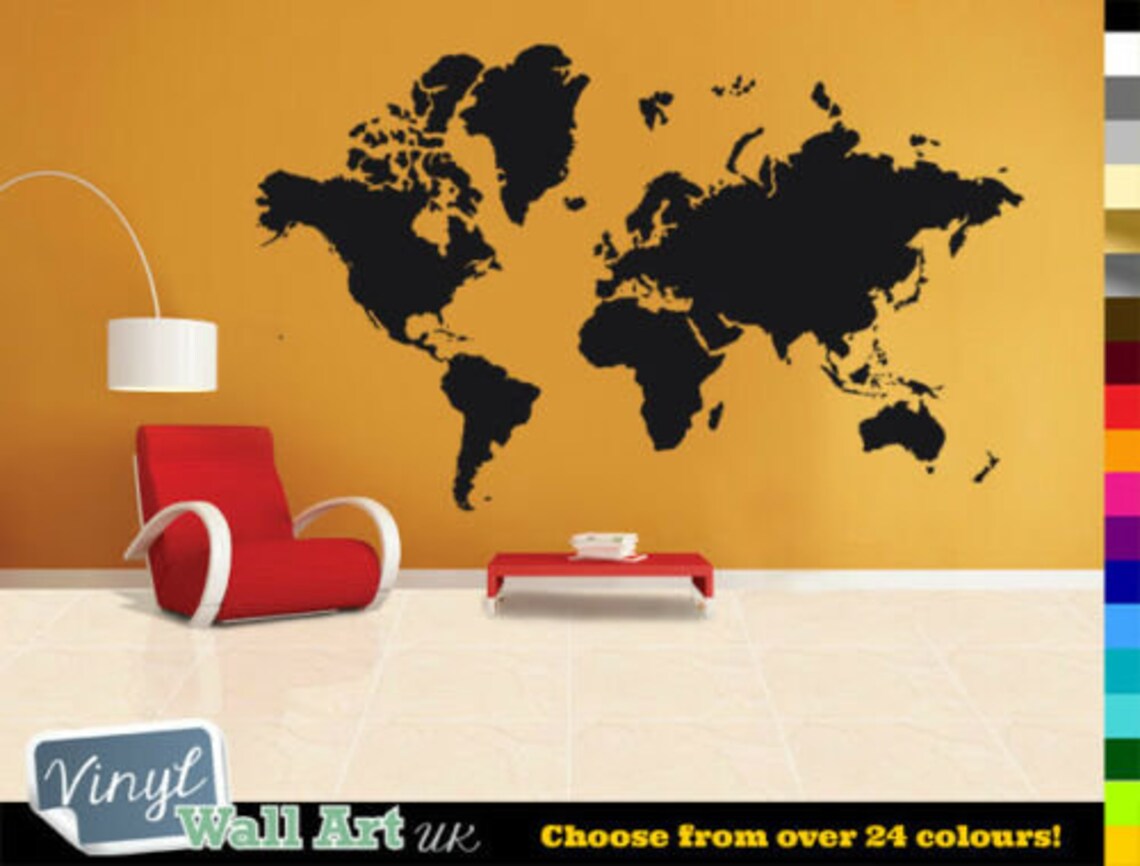 HUGE World Map Vinyl Wall Art Sticker Decal Available in 24 - Etsy UK