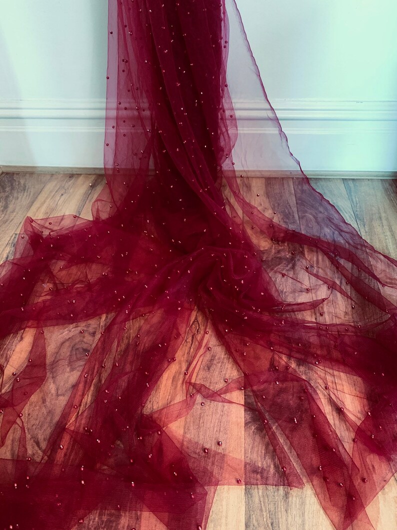 Wine Red Pearl Beaded Tulle Fabric 58'' PRICE PER - Etsy