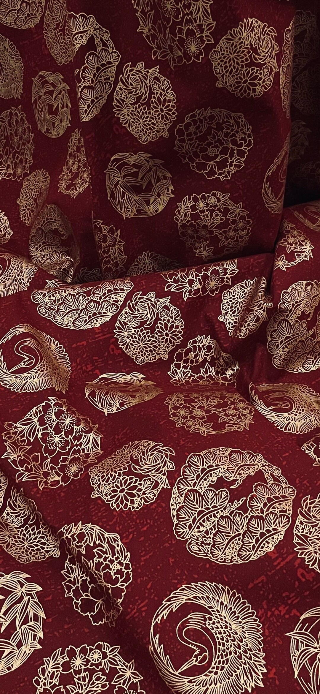 Maroon Gold Medallion 100% Japanese Cotton Fabric 58'' PRICE PER METER ...