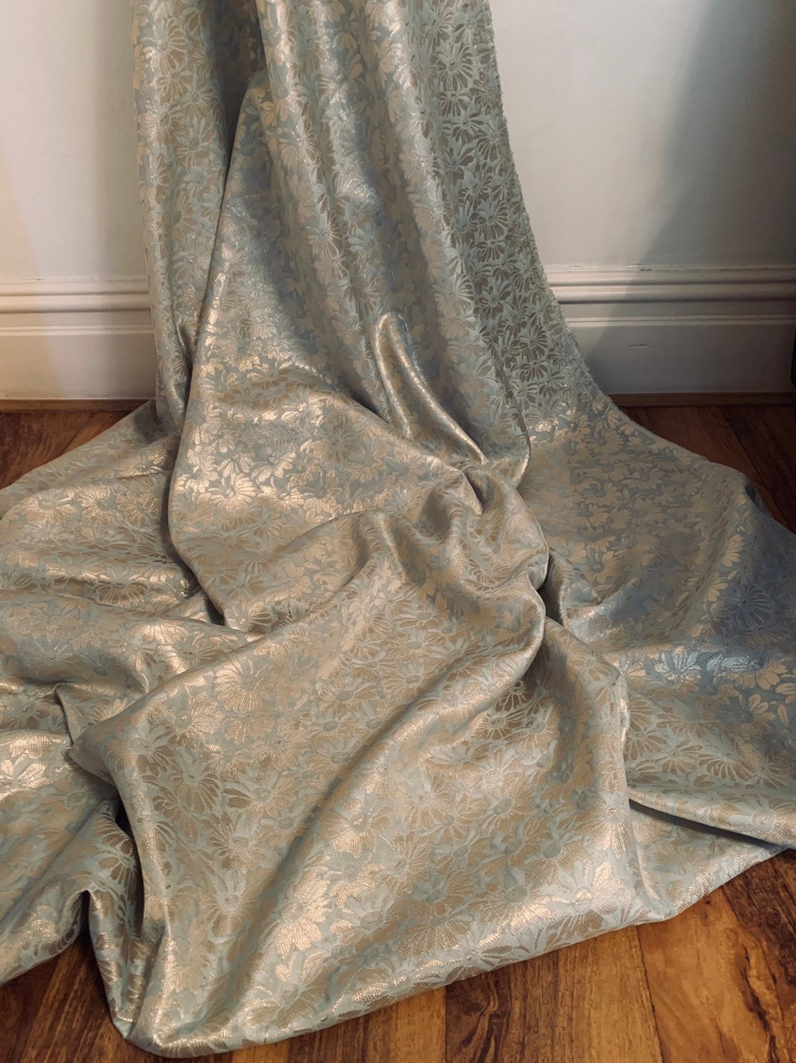 Mint Pale Blue Gold Floral Metallic Brocade Fabric - Etsy