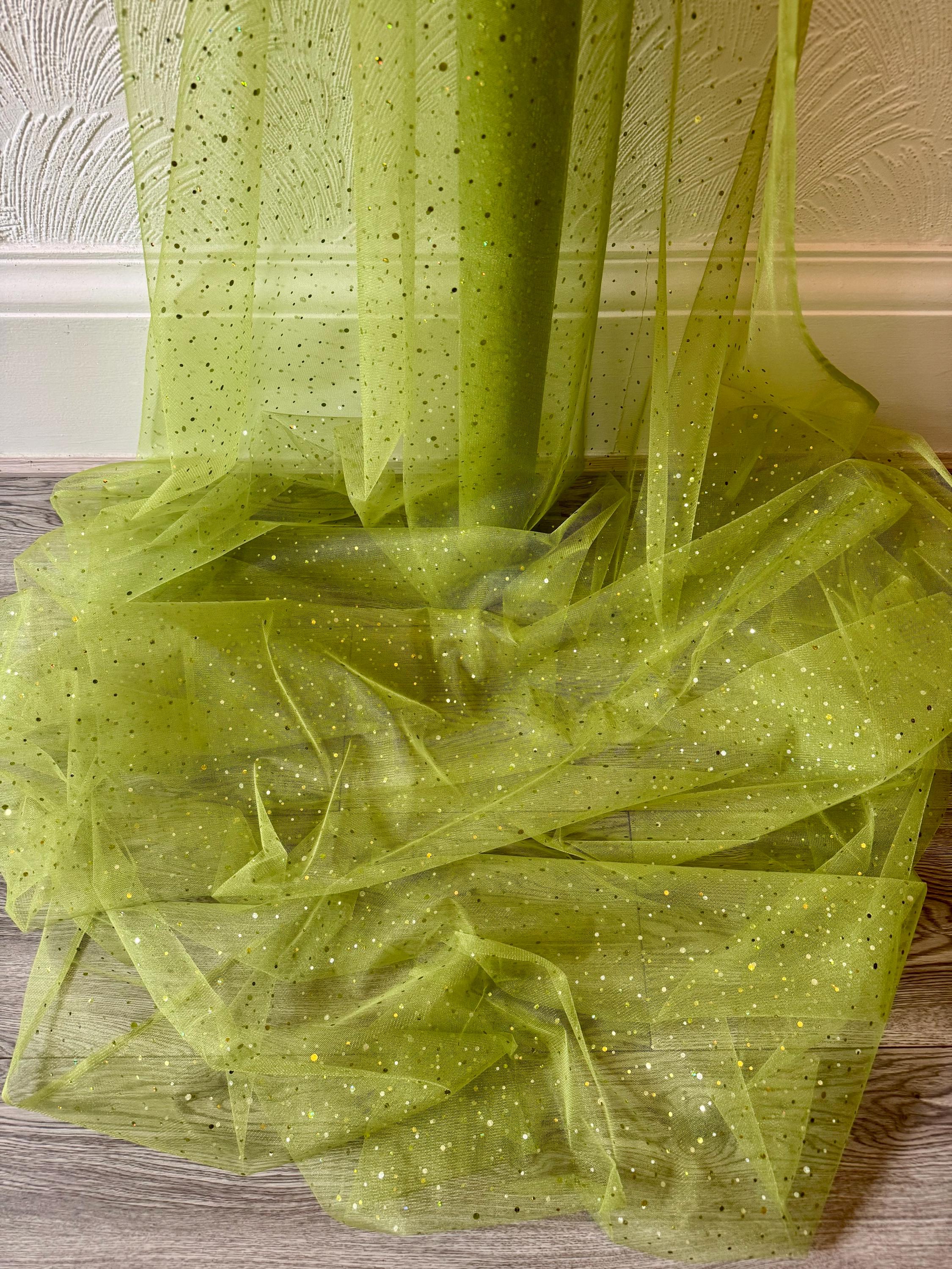 Lime Green Multicoloured Polka Dot Organza Fabric 58'' PRICE PER METER ...