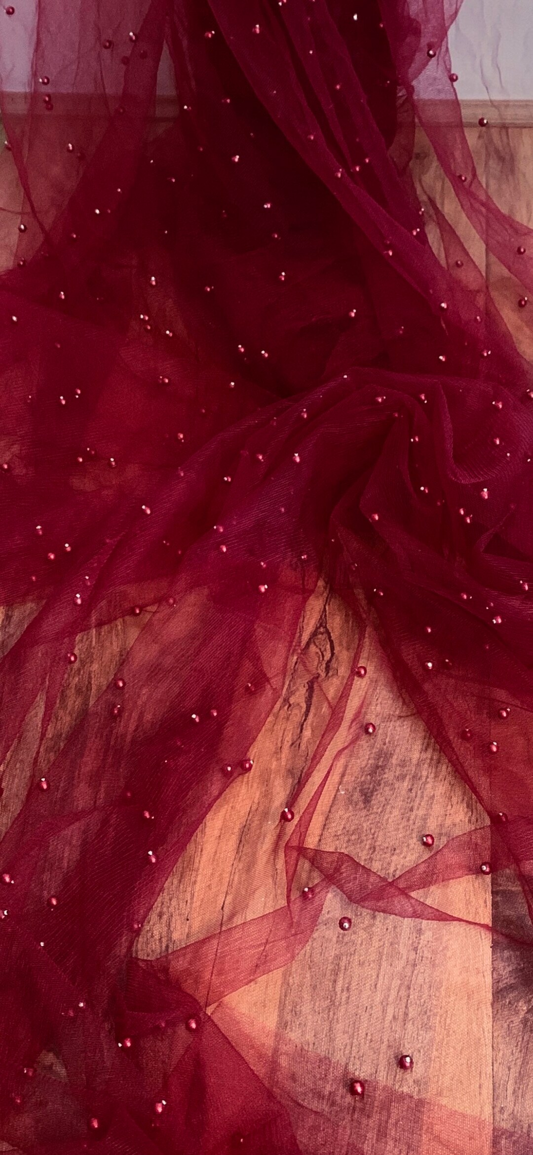 Wine Red Pearl Beaded Tulle Fabric 58'' PRICE PER - Etsy