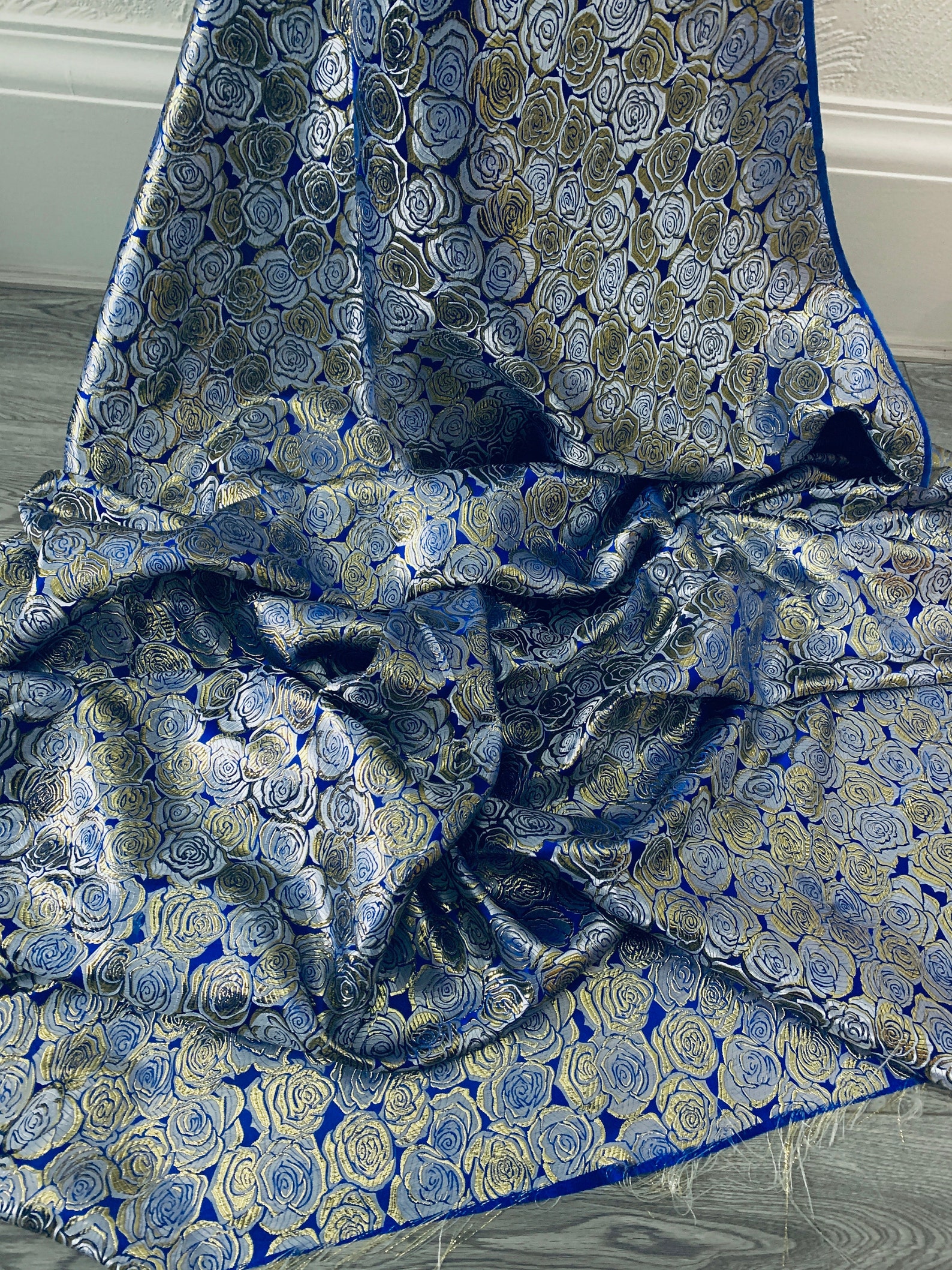 Royal Blue Gold Floral Metallic Brocade Fabric 58'' - Etsy