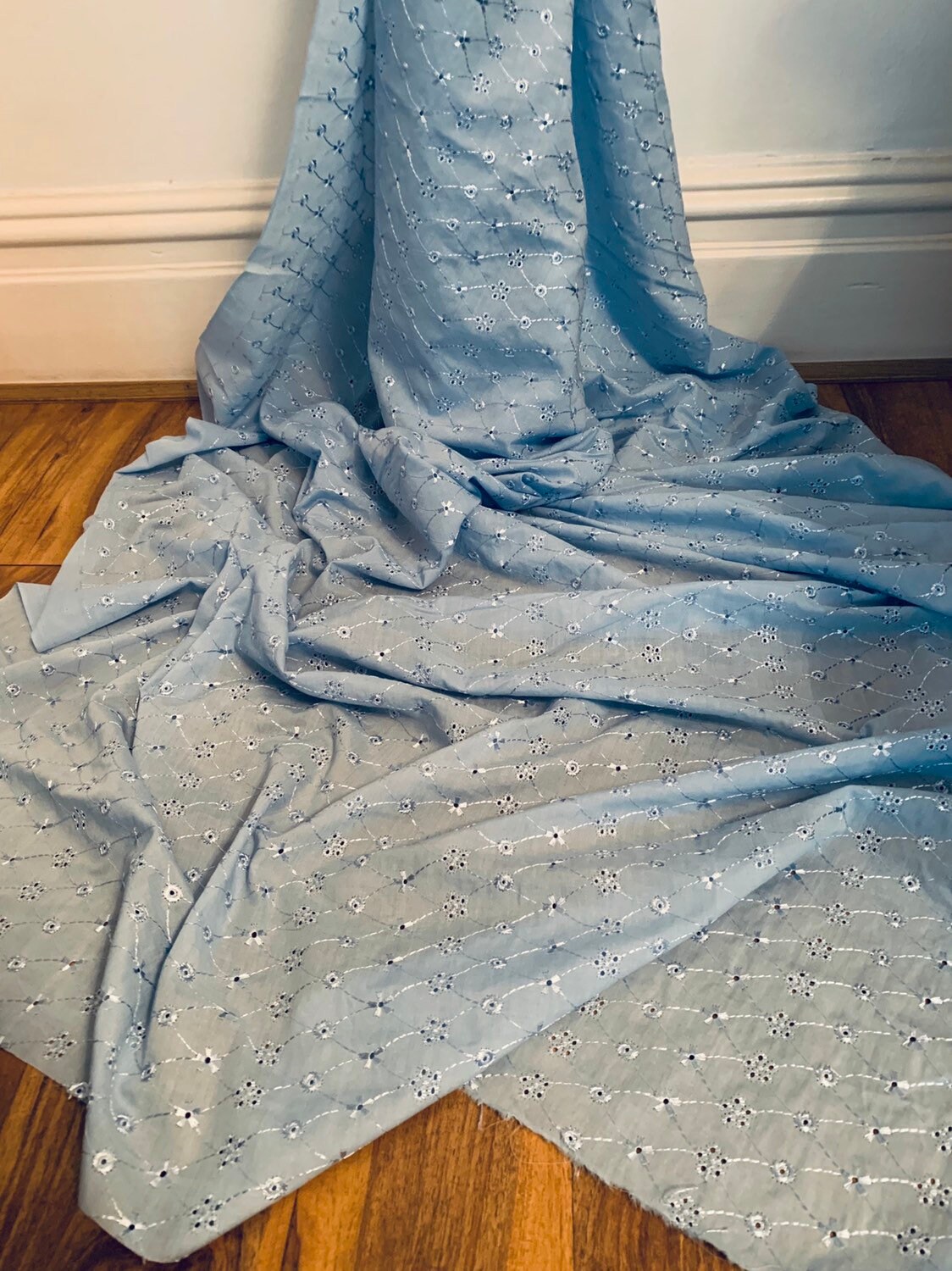 Sky Blue Broderie Anglaise Fabric 45'' PRICE PER METER - Etsy