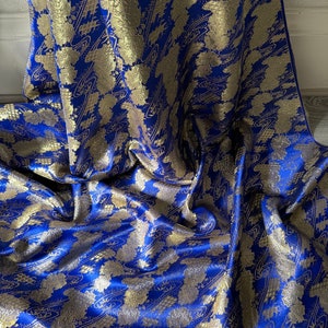 Royal Blue Gold Floral Metallic Brocade Fabric 58'' PRICE PER METER - Etsy