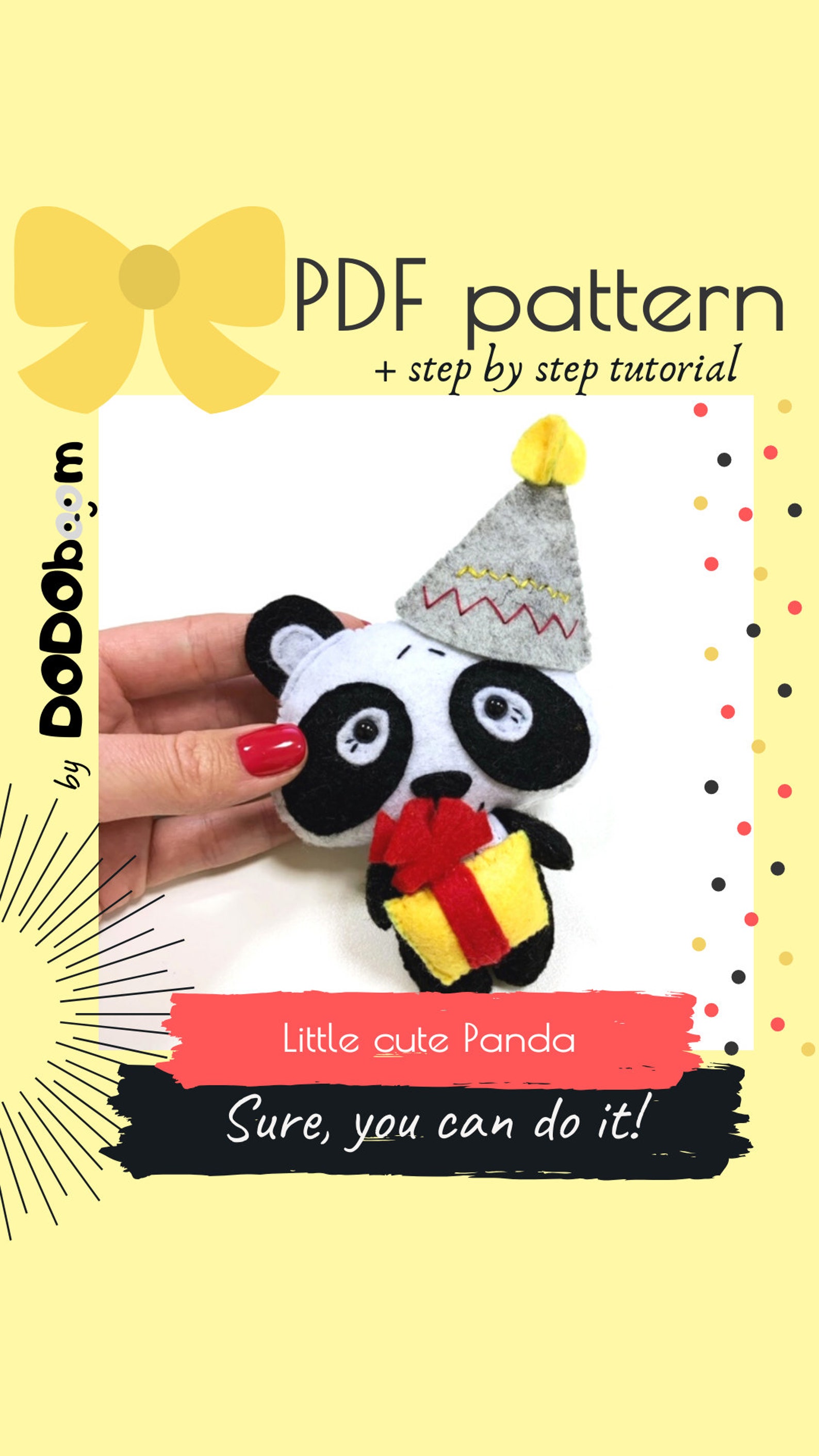 Birthday doll pattern panda pattern sewing felt panda | Etsy