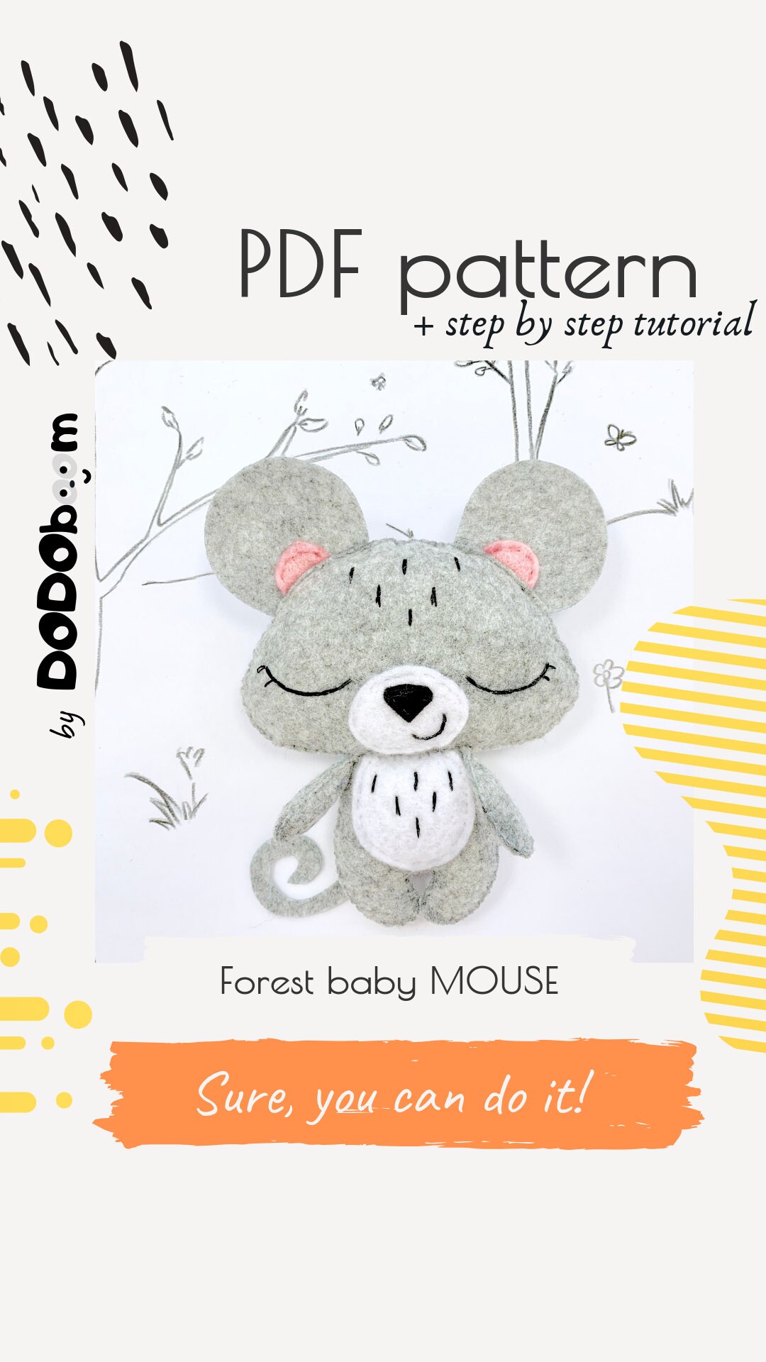 Felt Mouse Pdf Pattern Mice Diy Mouse Crib Mobile Plush - Etsy