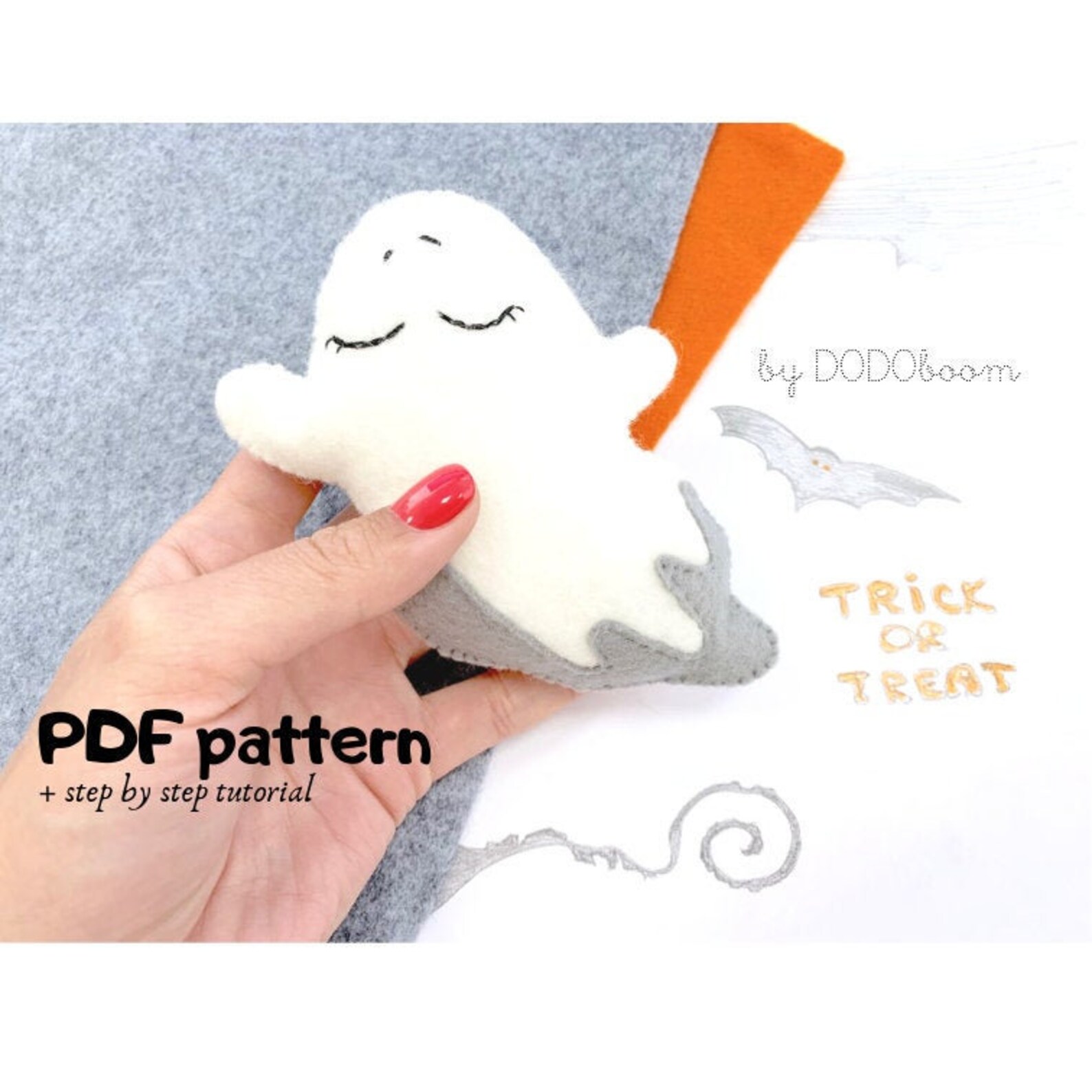 Felt Ghost Diy, Felt Ghost Pattern, Felt Toy Halloween, Cute Ghost ...