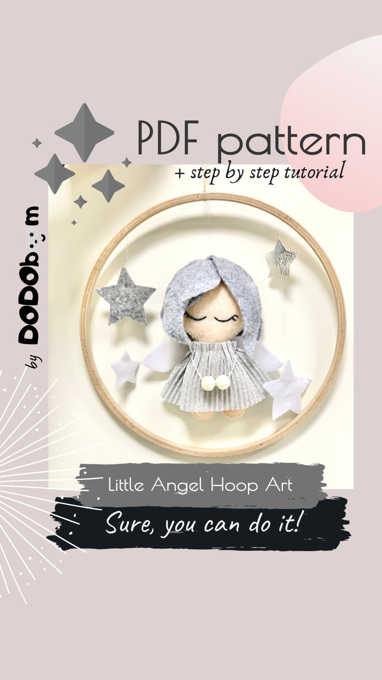Felt Angel Pattern Hoop Art Tutorial Felt Hoop Angel Diy | Etsy
