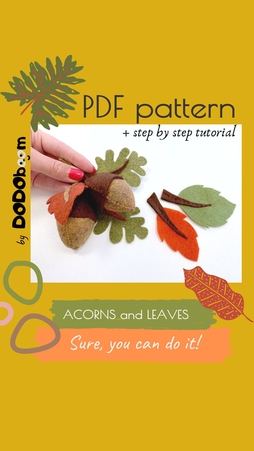 Acorn Felt Pattern, Felt Acorn Toy, Woodland Baby Mobile Pattern, Felt ...