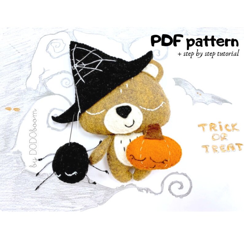 Bear Witch Pattern, Halloween Bear Set, Halloween Ornament Sewing ...