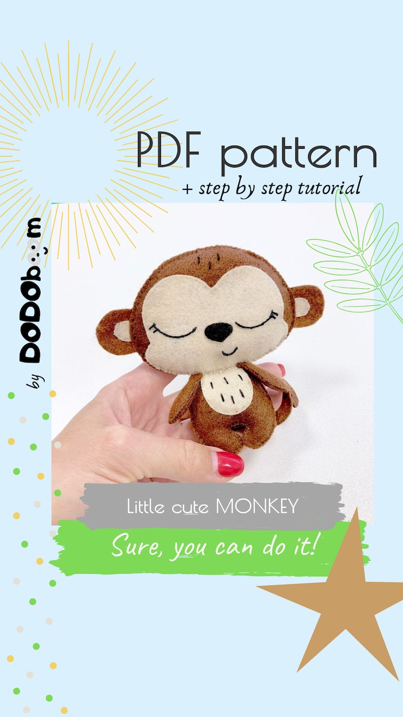 Felt Monkey Pattern, Monkey Toy Diy, Monkey Crib Mobile Pattern, Felt ...