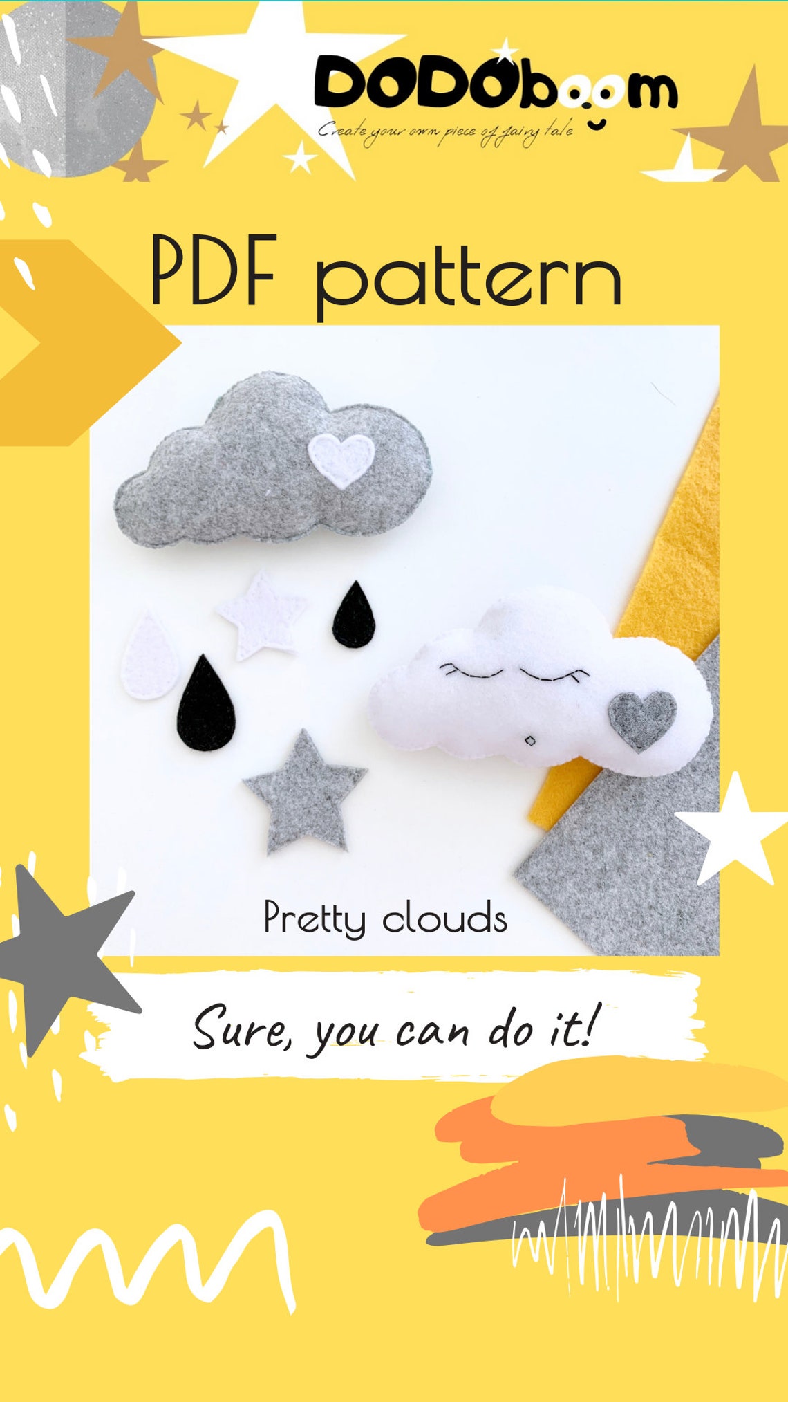 Two Clouds Felt Toys, Felt Clouds Diy, Felt Cloud Pattern, Felt Toy ...