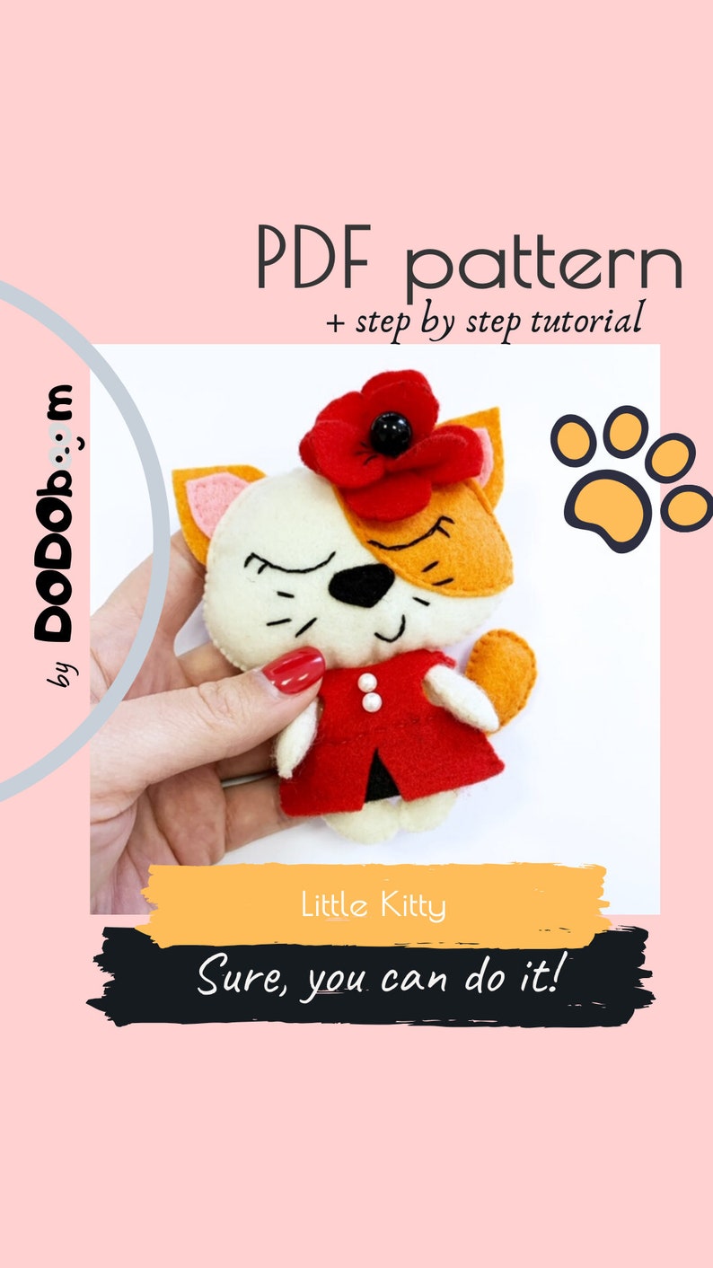 Felt kitty pattern kitty doll pattern Felt Doll Cat felt | Etsy