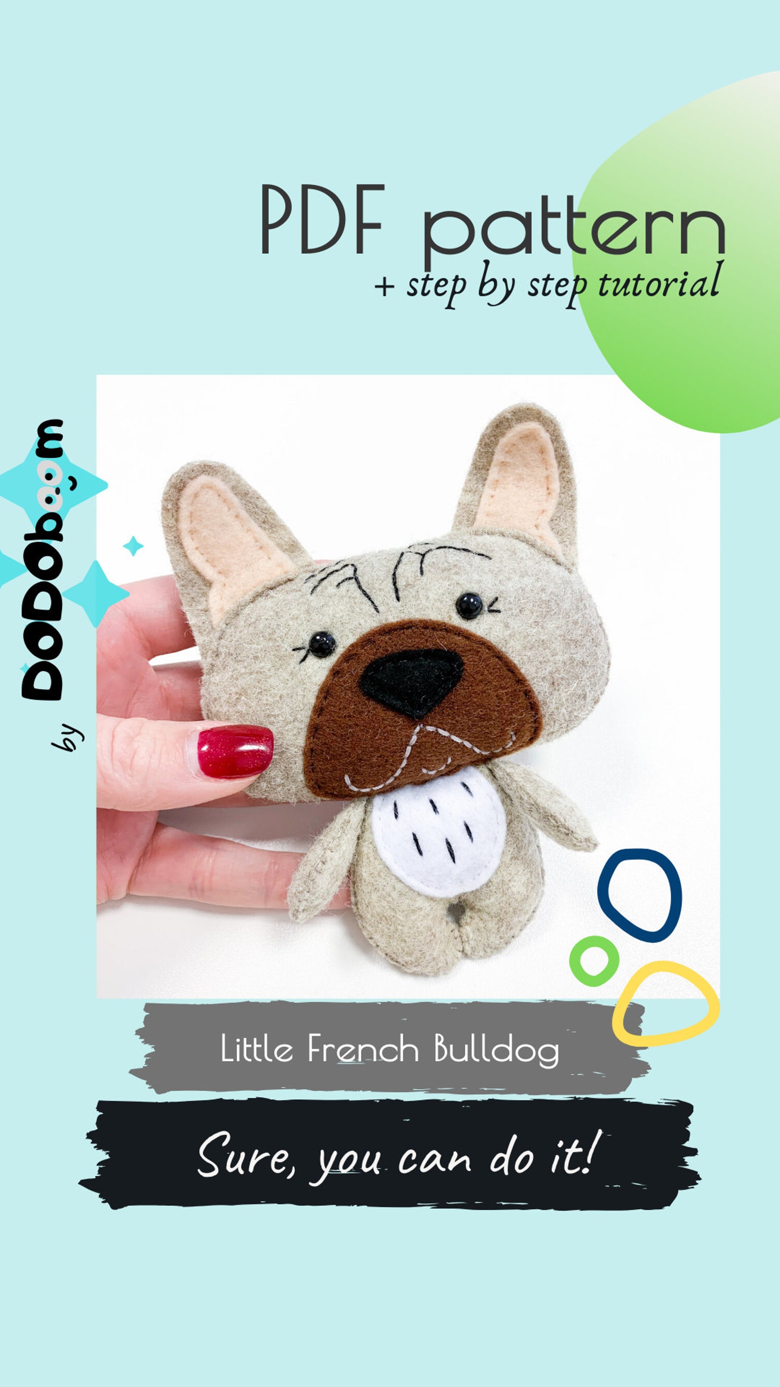 French Bulldog Pattern Felt French Bulldog Diy Dog Tutorial Pdf Felt ...