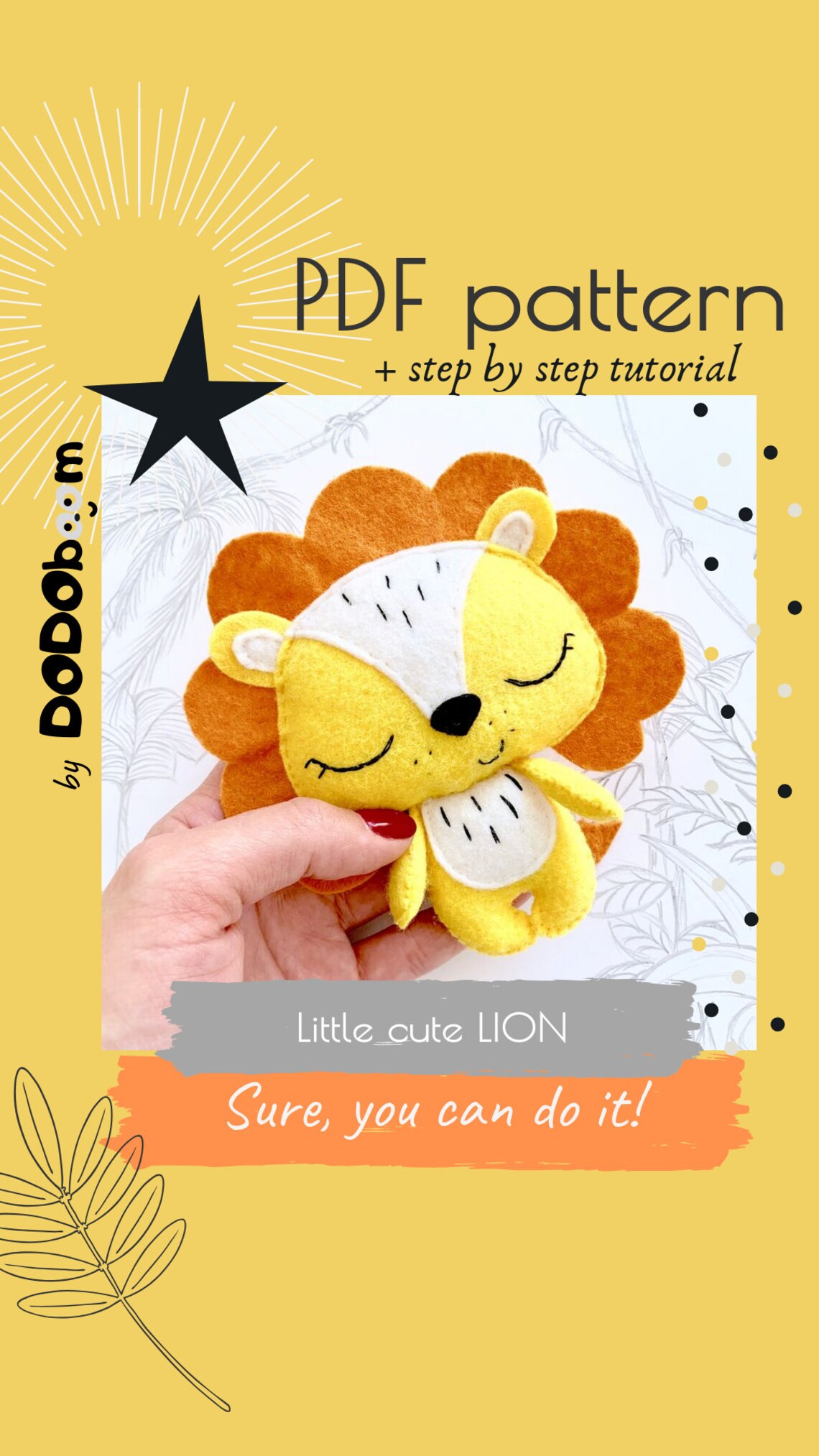 Felt Lion Pattern Felt Lion Toy Lion Toy Diy Lion Sewing | Etsy