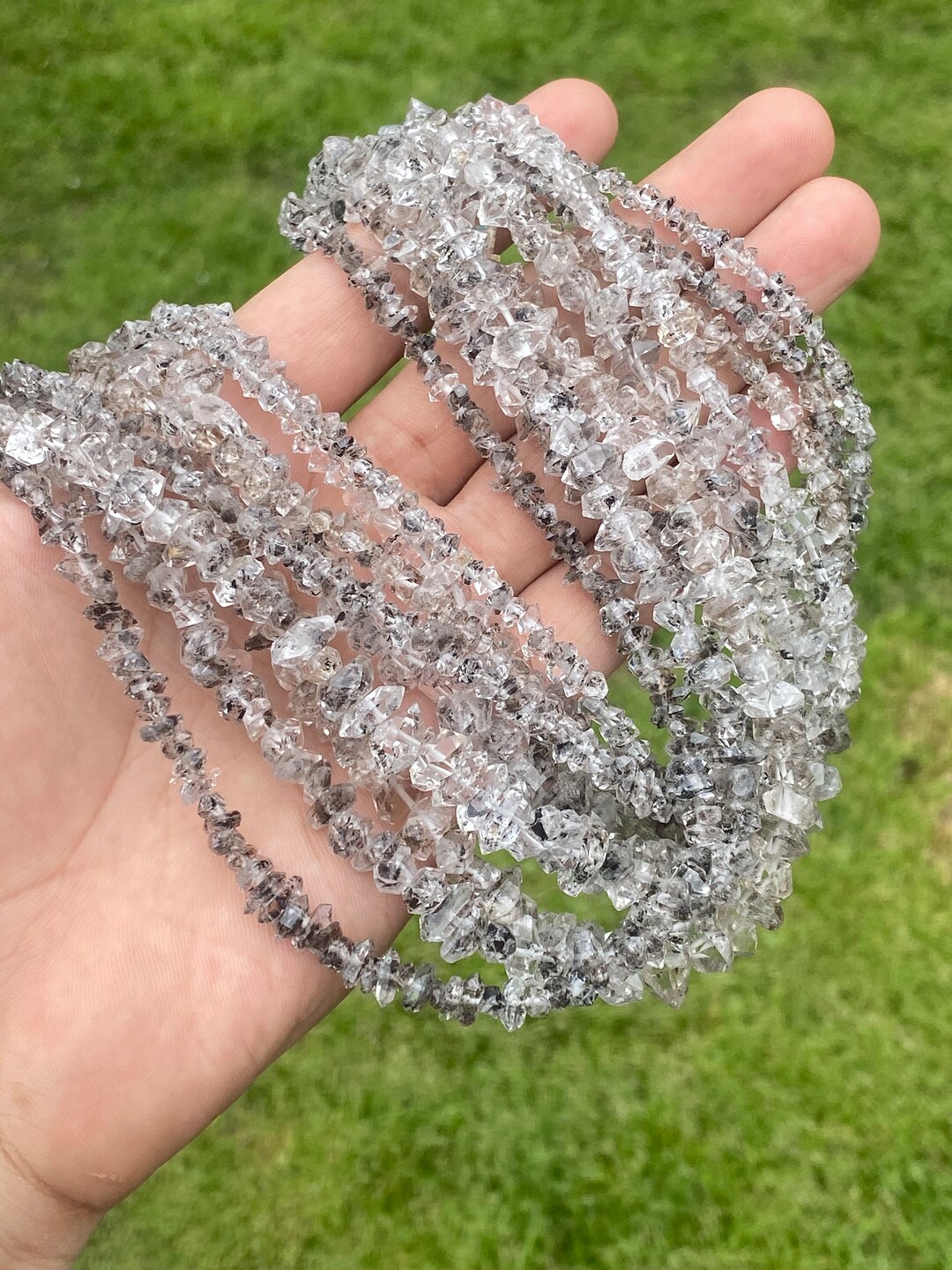 1 Strand Natural Diamond Quartz Drilled Double Pointed Quartz With ...