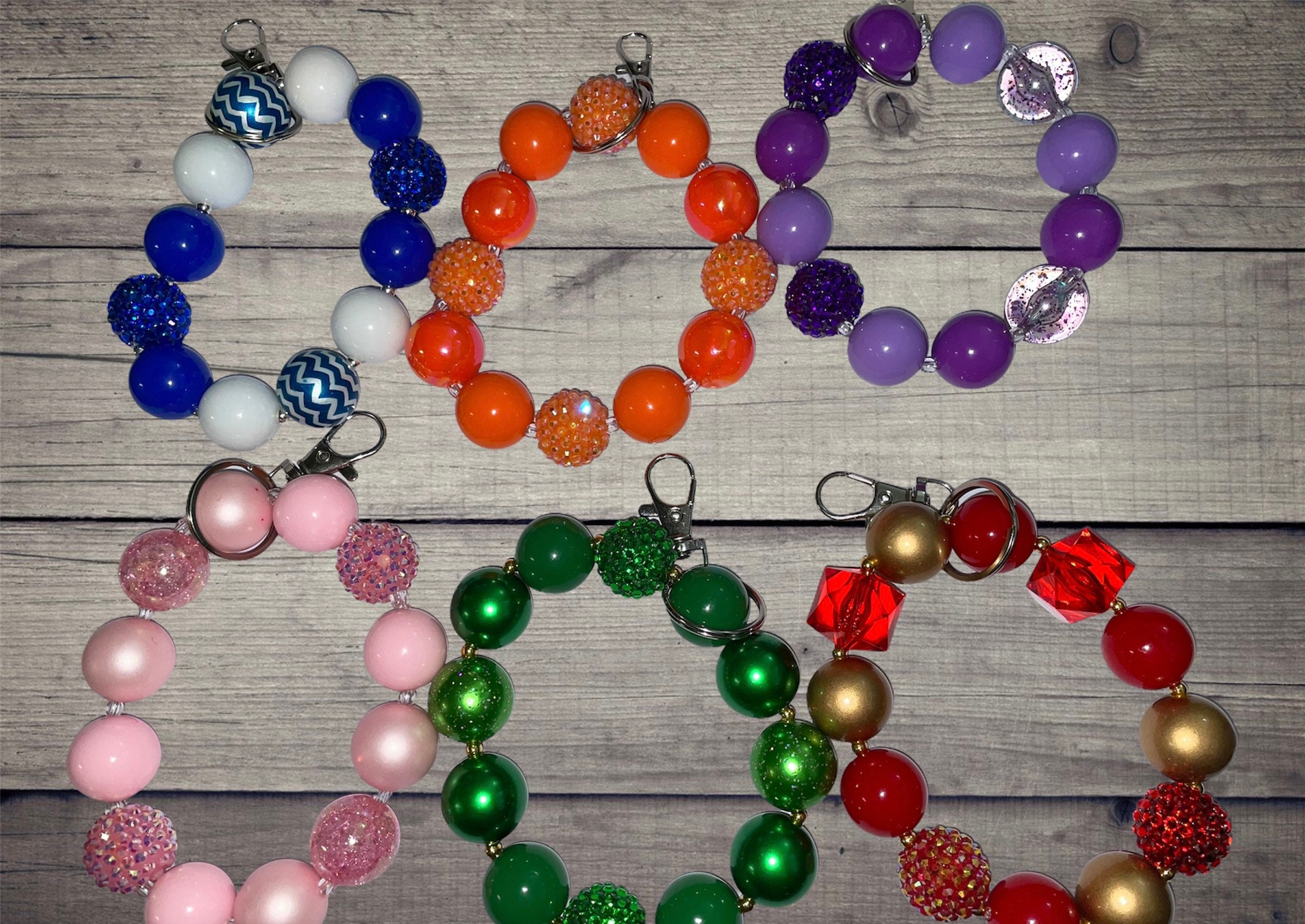 Beaded Wristlet Keychain Bracelet Bubblegum Beads Stretch | Etsy